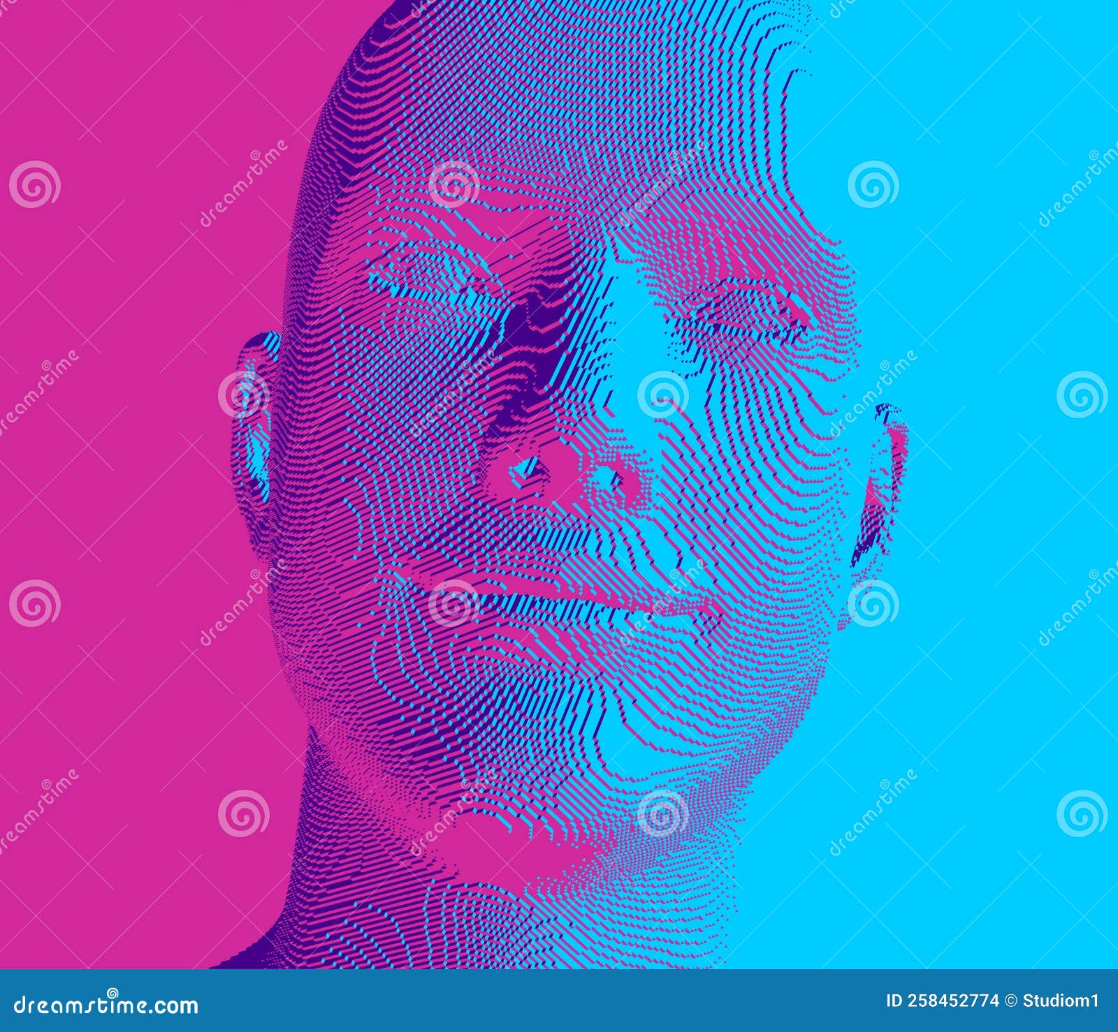 Portrait of Smiling Man. Abstract Digital Human Head Constructing from ...