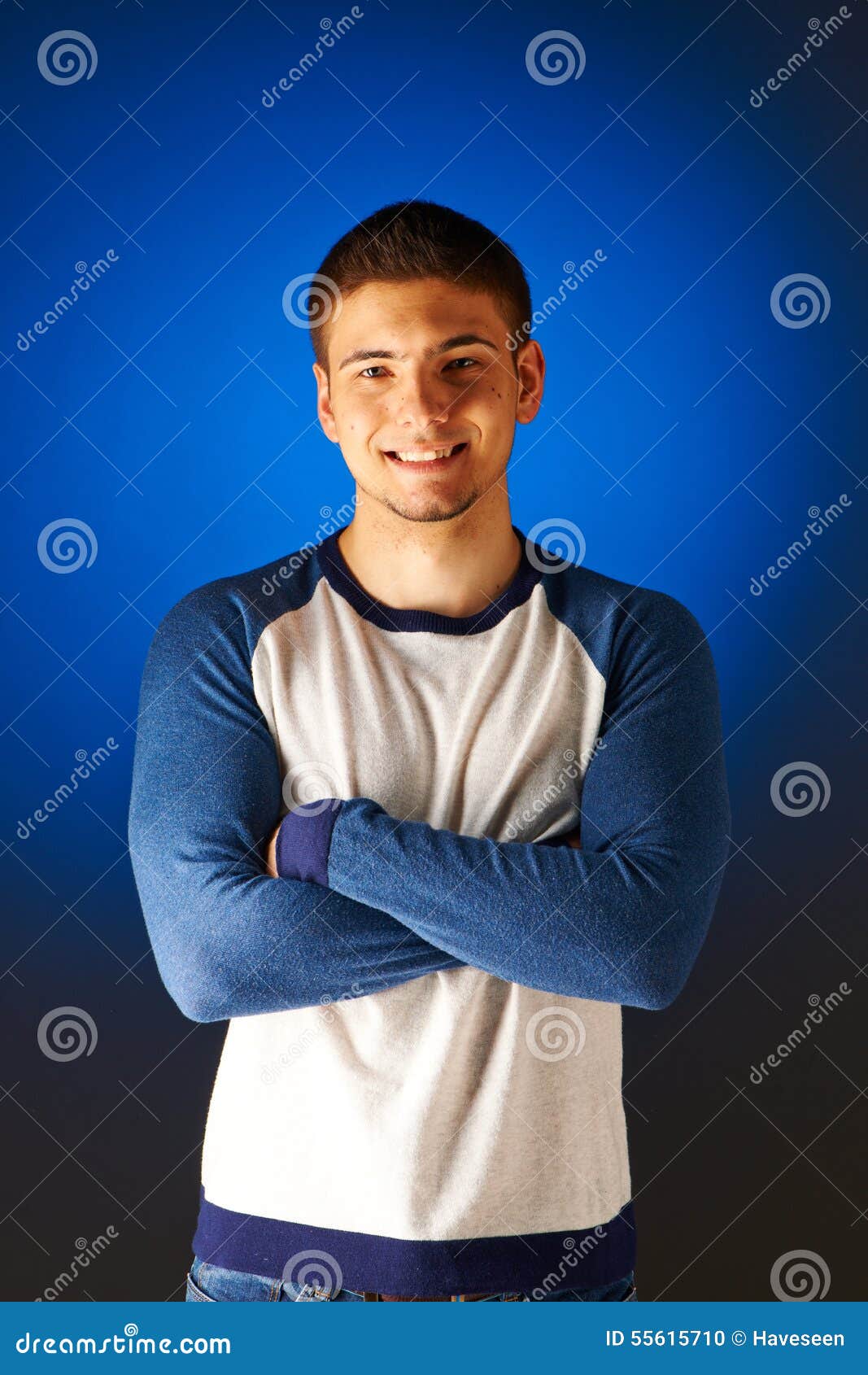 Portrait of Smiling Man Against Blue Stock Photo - Image of fashion ...
