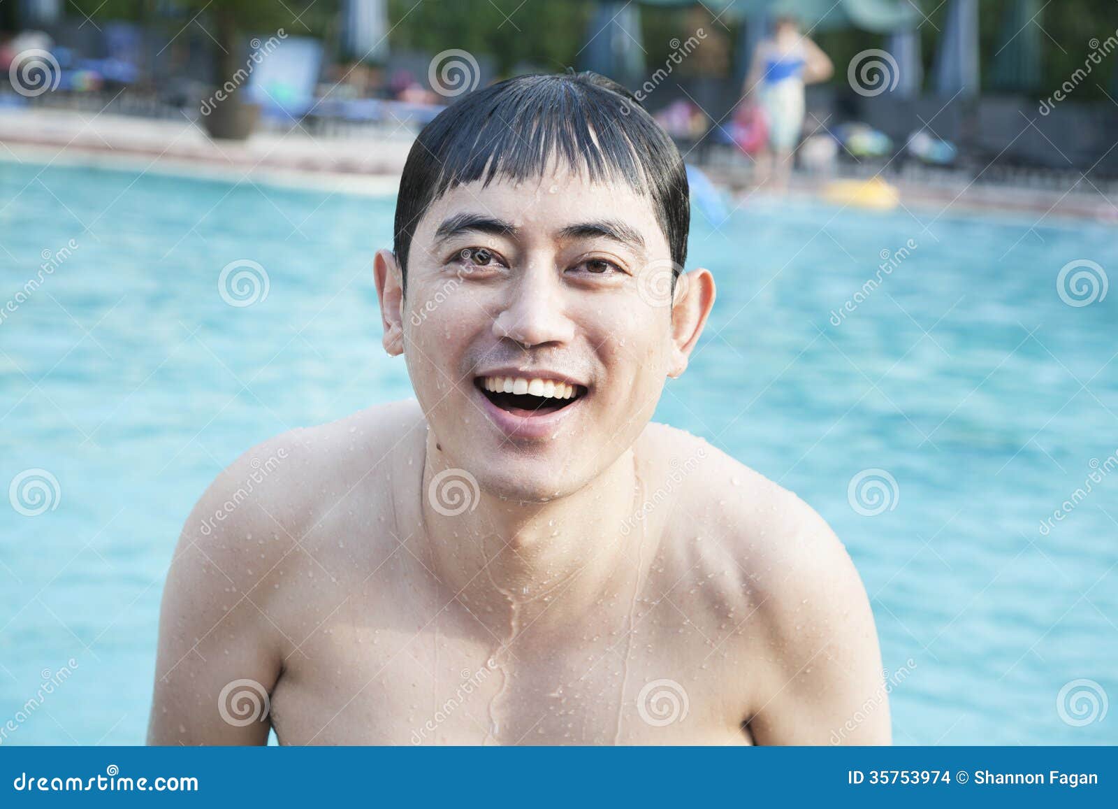 Portrait of Smiling Man Exiting the Pool and Looking at Camera Stock ...