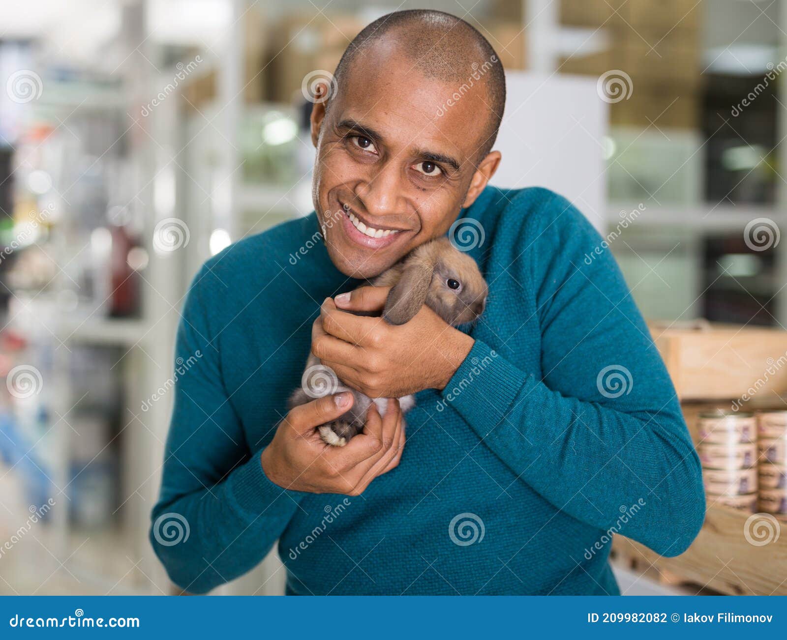 Portrait of Man Holding Rabbit in Hands Stock Photo - Image of shelf ...