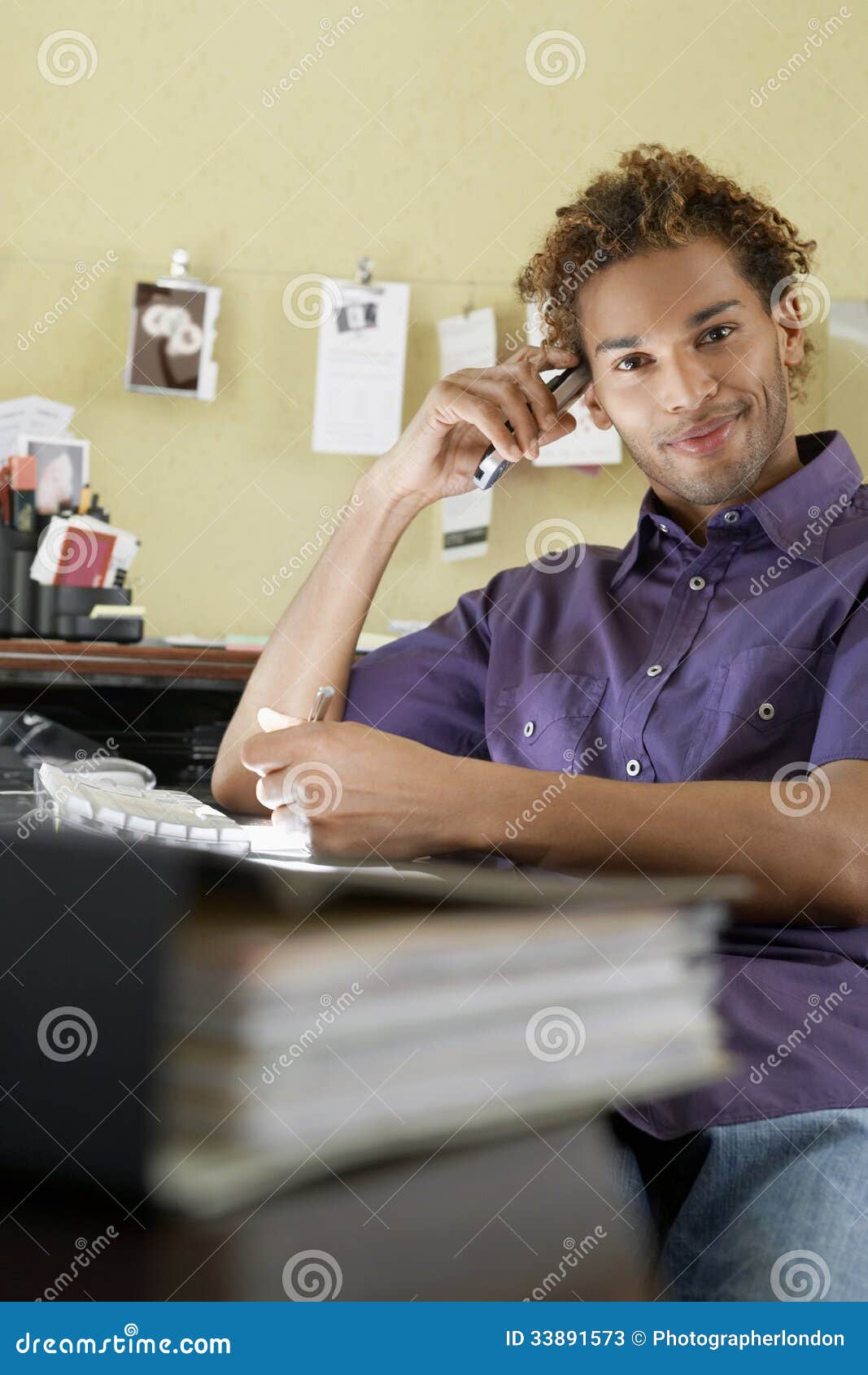 Portrait of Smiling Man in Office Stock Image - Image of cool, desktop ...