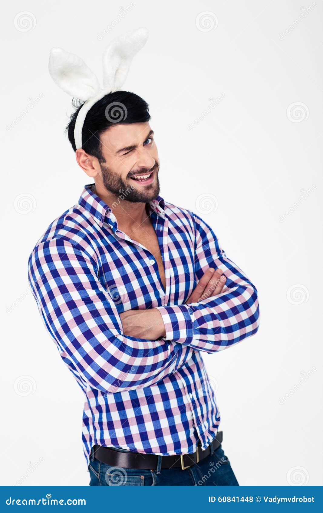 Portrait of a Smiling Man with Rabbit Ears Winking Stock Photo - Image ...