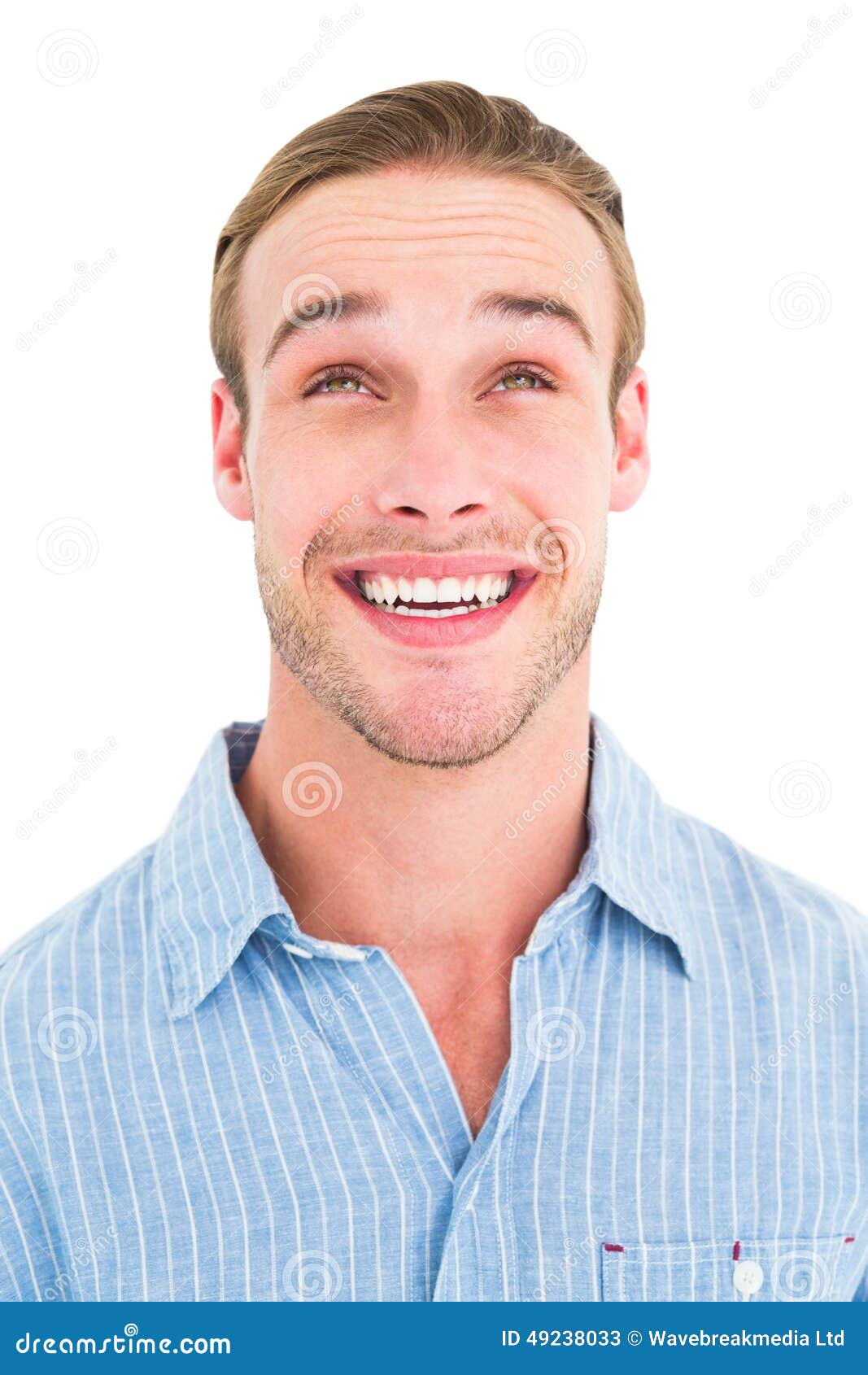 Portrait of Smiling Man in Shirt Looking Up Stock Image - Image of ...