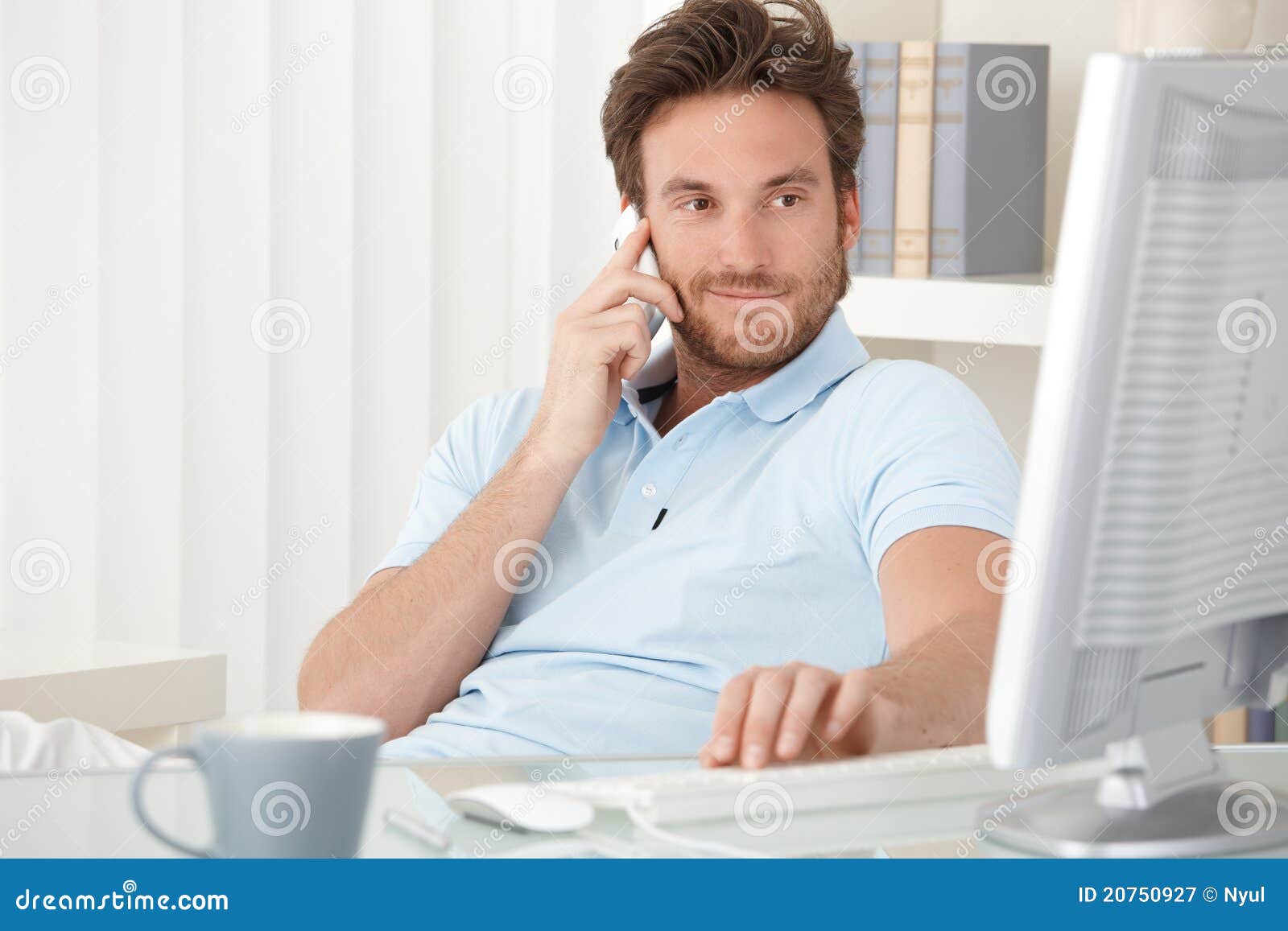 Portrait of Smiling Man Speaking on Phone Stock Image - Image of cell ...