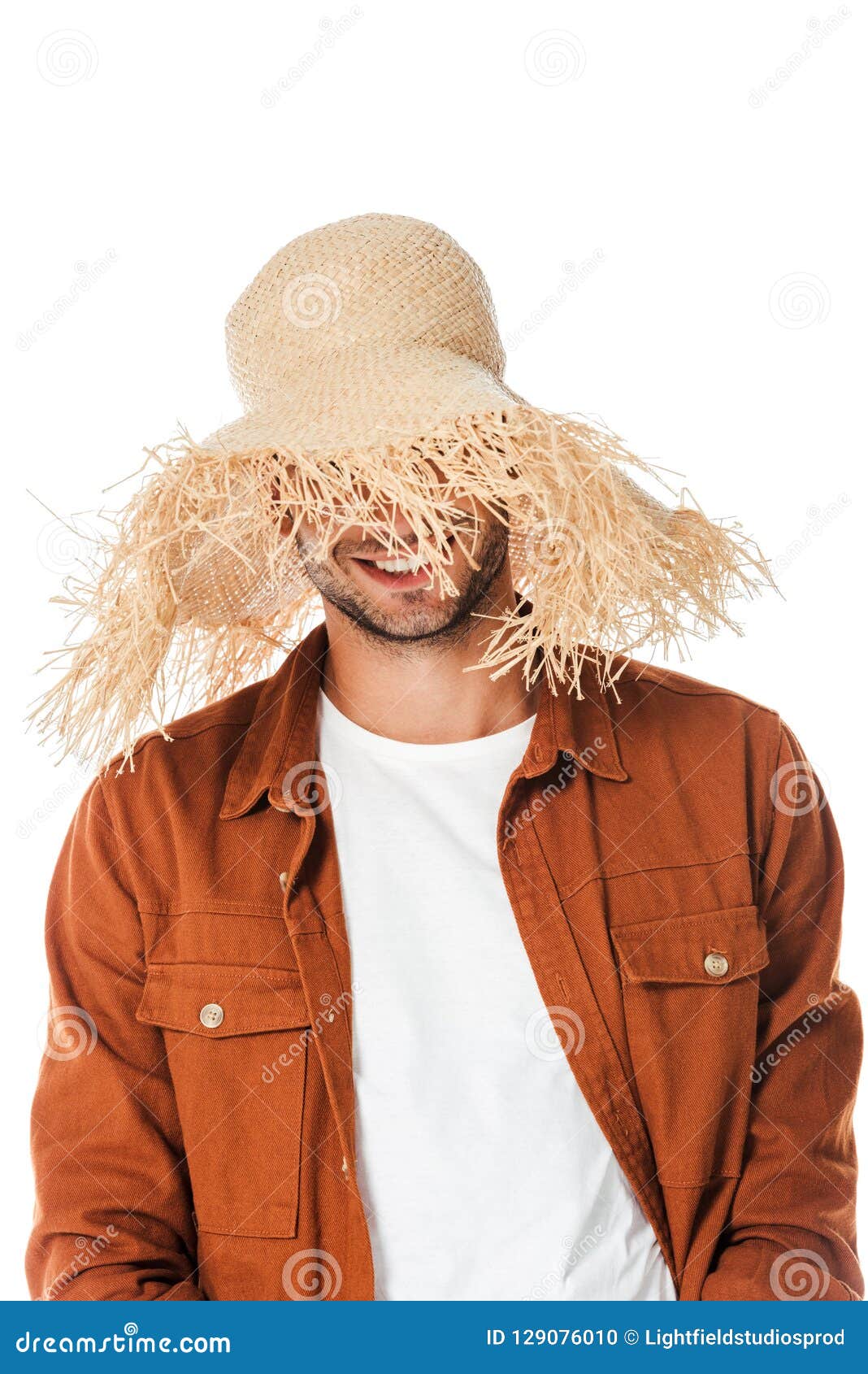 Portrait of Smiling Man in Straw Hat Stock Photo - Image of people ...