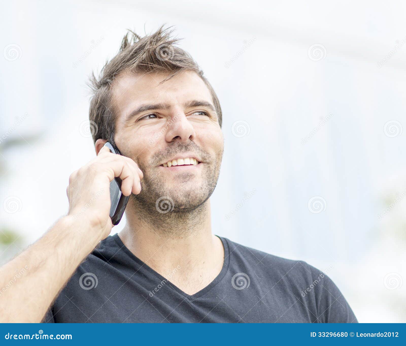 Portrait of Smiling Man Talking on Phone. Stock Photo - Image of ...