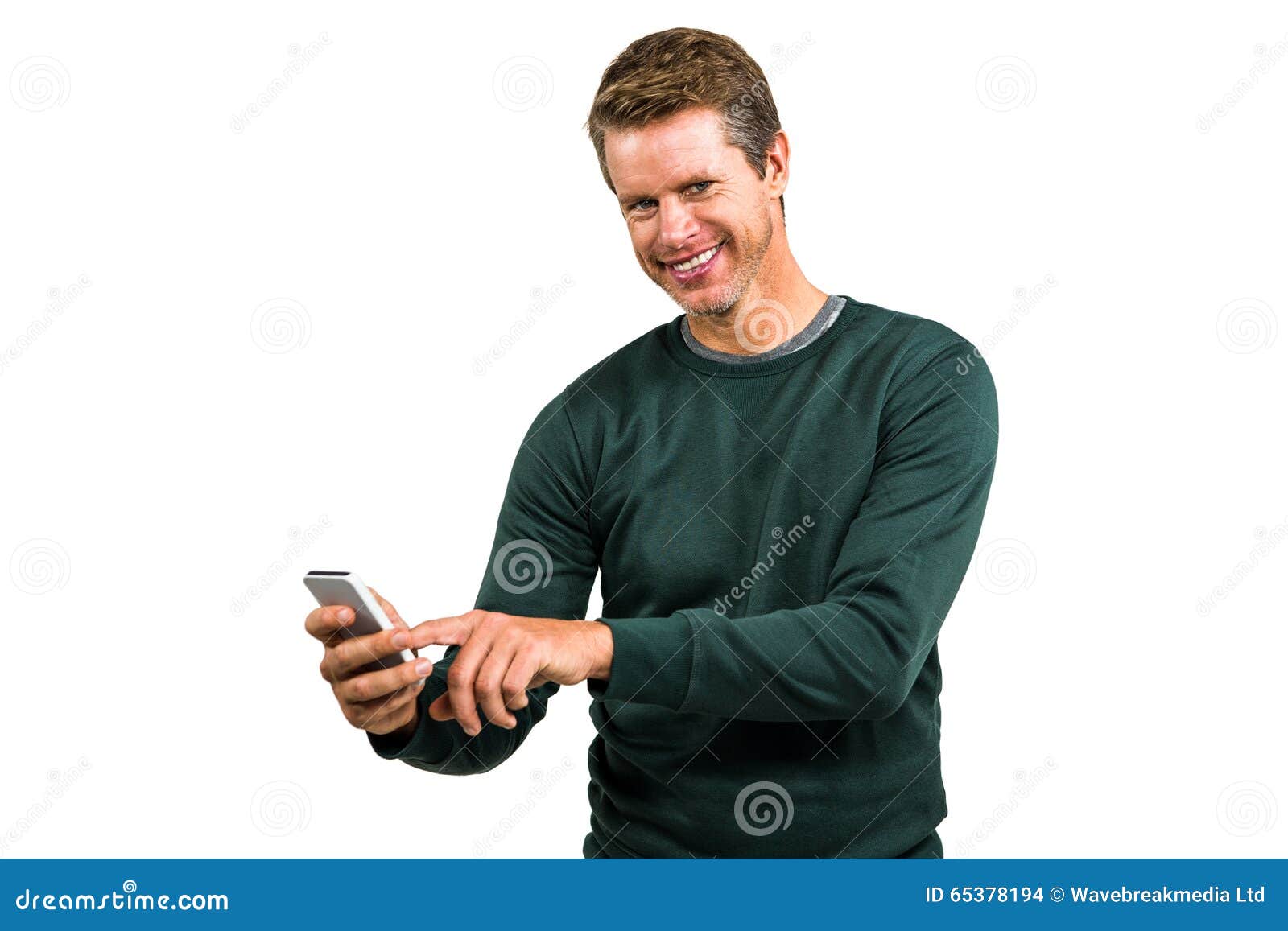 Portrait of Smiling Man Using Mobile Phone Stock Photo - Image of ...