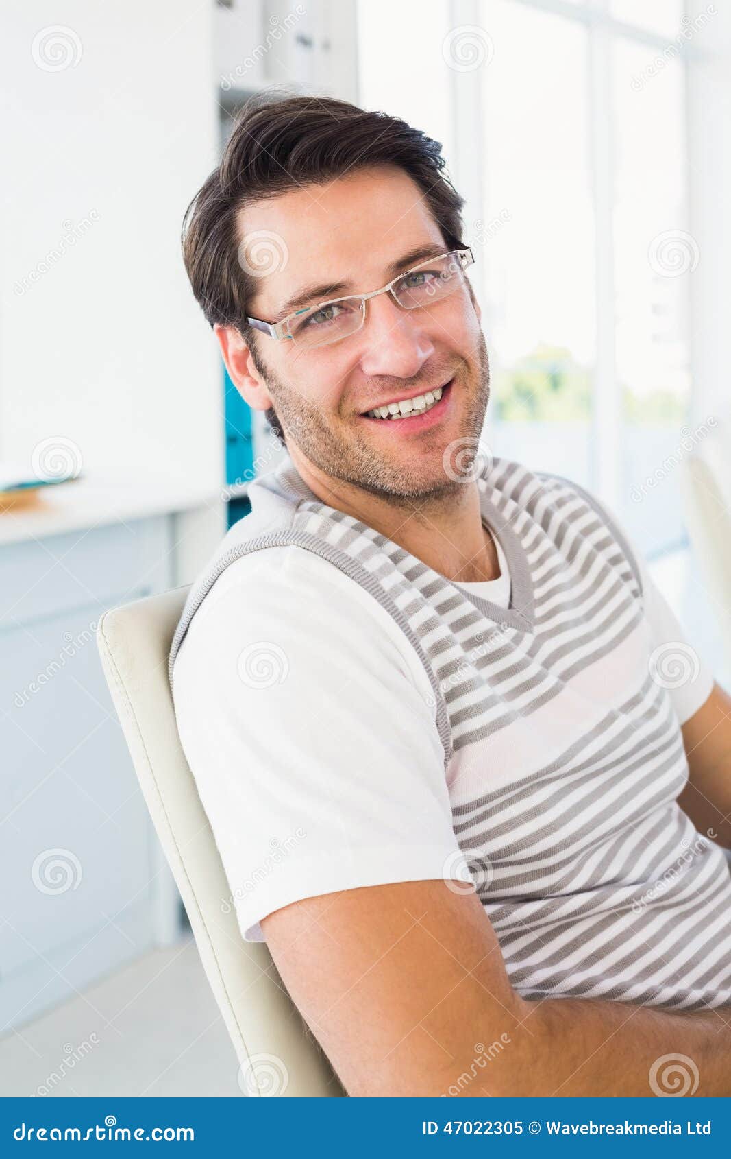 Portrait Of Smiling Man Wearing Reading Glasses Stock Image Image Of