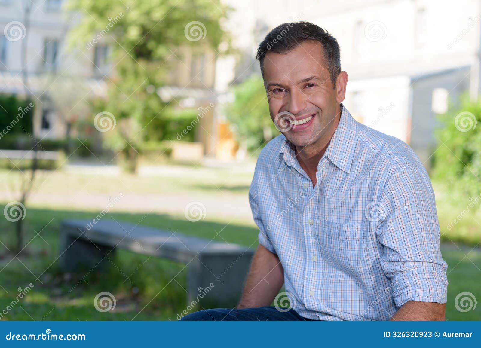 Portrait Smiling Mature Man Outdoors Stock Image - Image of adult, blue ...