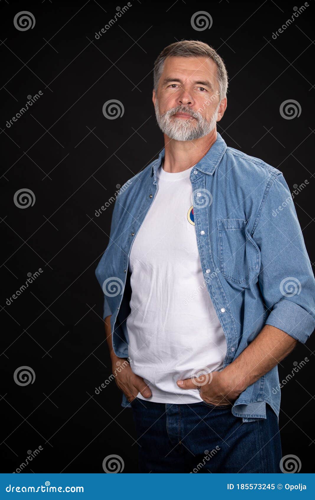Portrait of Smiling Mature Man Standing on Black Background. Stock ... Portrait of Smiling Mature Man Standing on Black Background. Stock ...