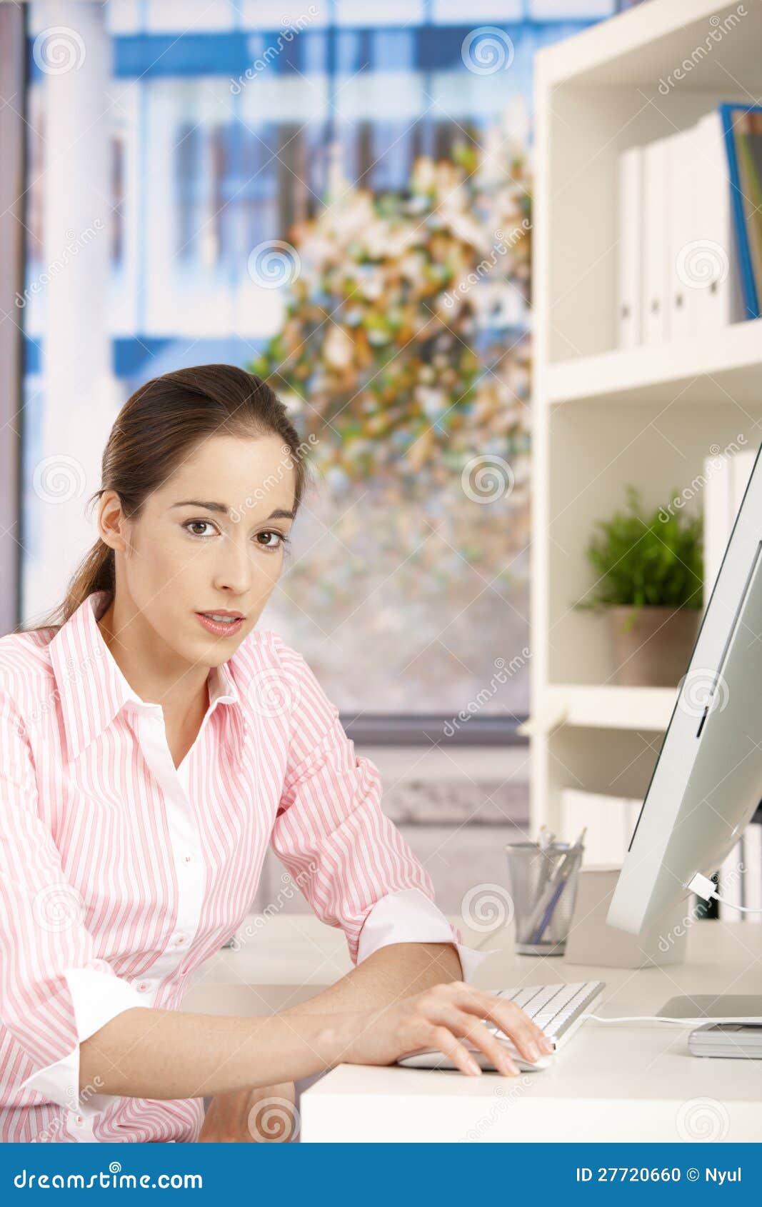 Portrait of Smiling Office Girl Stock Photo - Image of good, contact ...