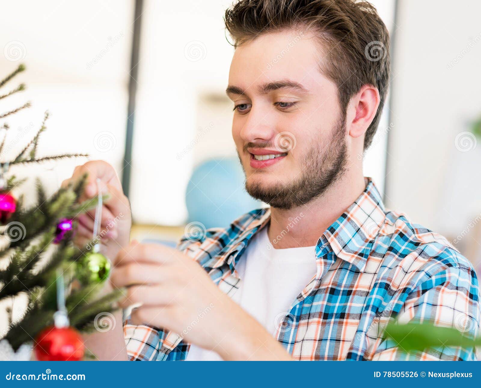 Portrait of Smiling Office Worker with Little Christmas Tree Stock ...