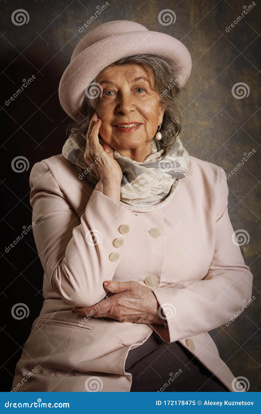 Portrait of a Smiling Old Woman in a Hat and a Scarf Stock Image ... Portrait of a Smiling Old Woman in a Hat and a Scarf Stock Image ...