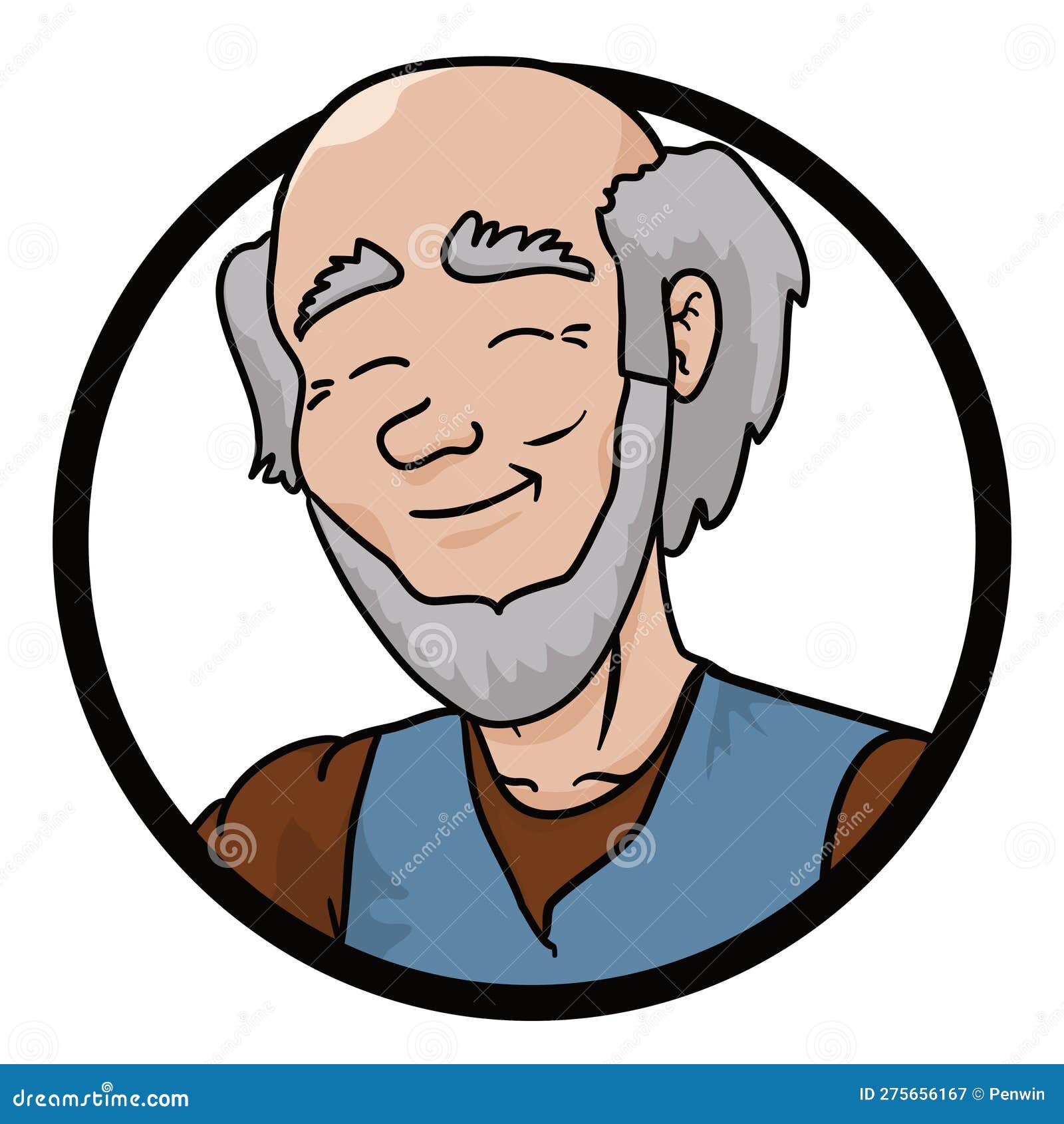Portrait of Smiling Older Man Inside Round Button, Vector Illustration ...