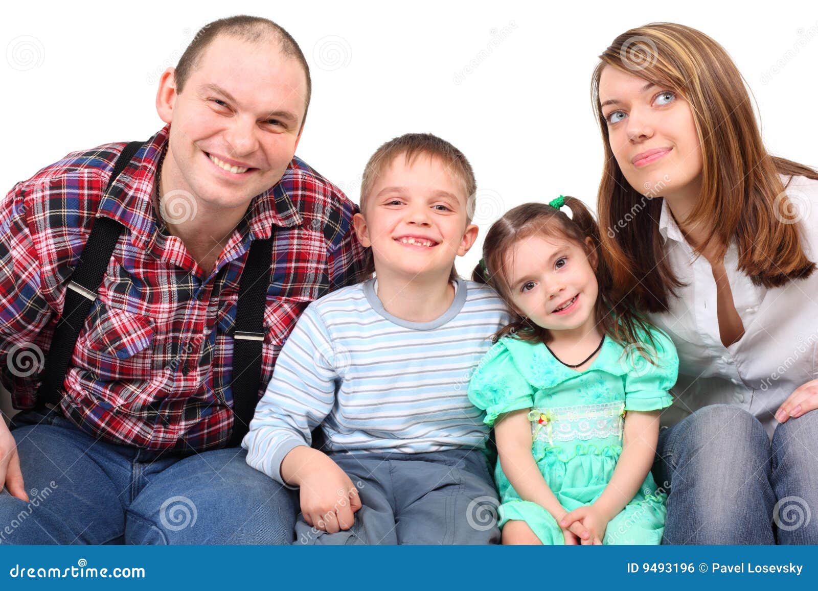 Portrait of Smiling Parents and Children Stock Photo - Image of jeans ...