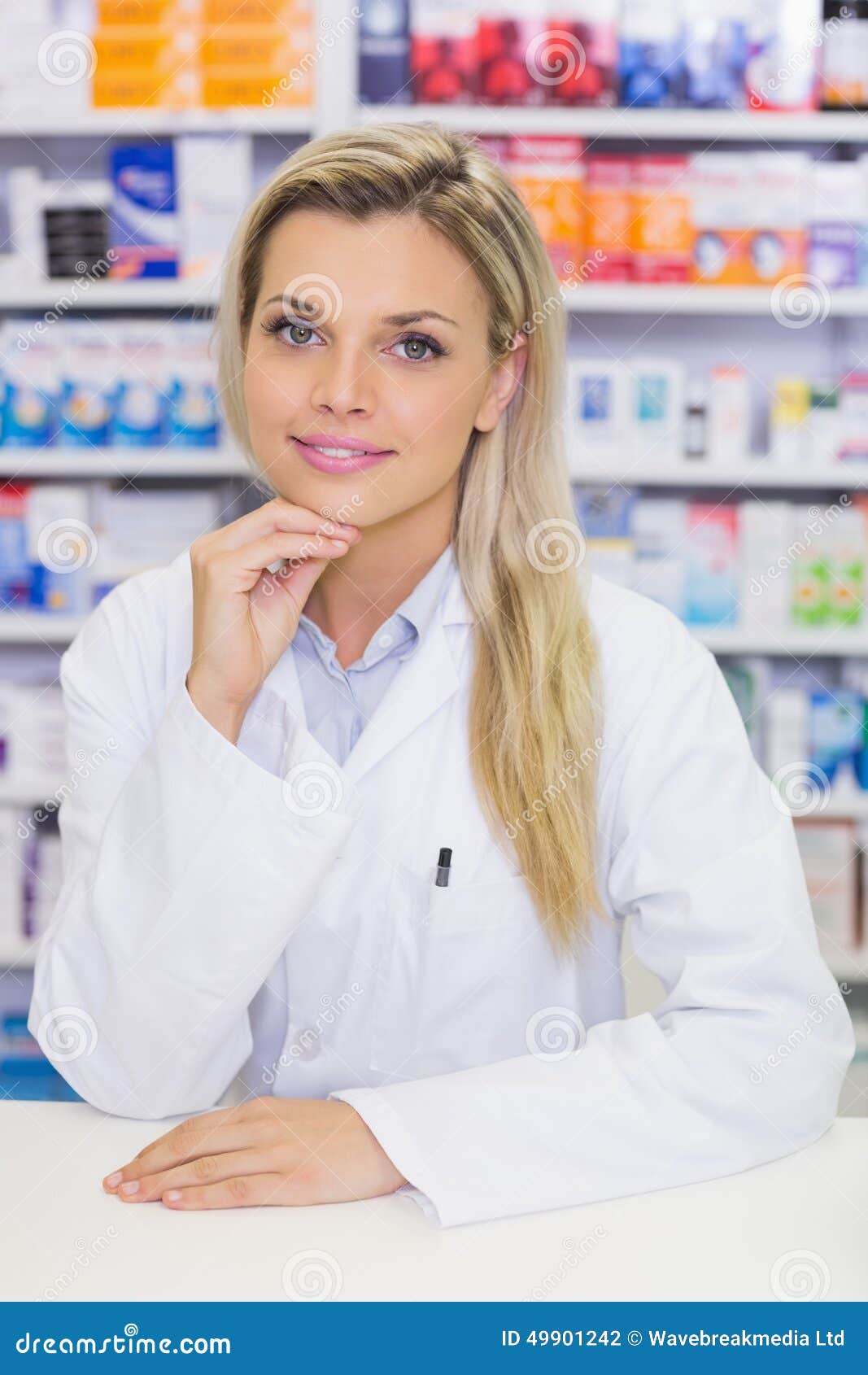 Portrait of a Smiling Pharmacist Looking at Camera Stock Photo - Image ...