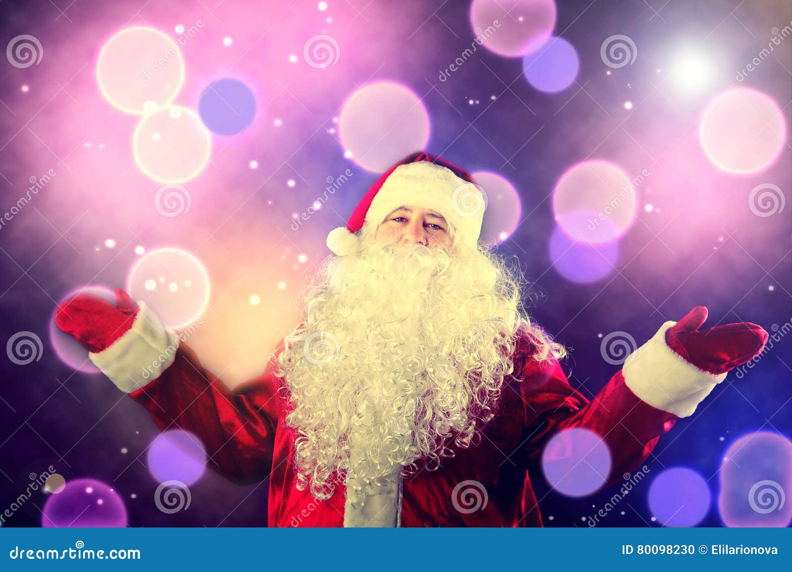 Portrait of a Smiling Santa Claus. Stock Photo - Image of lights ...