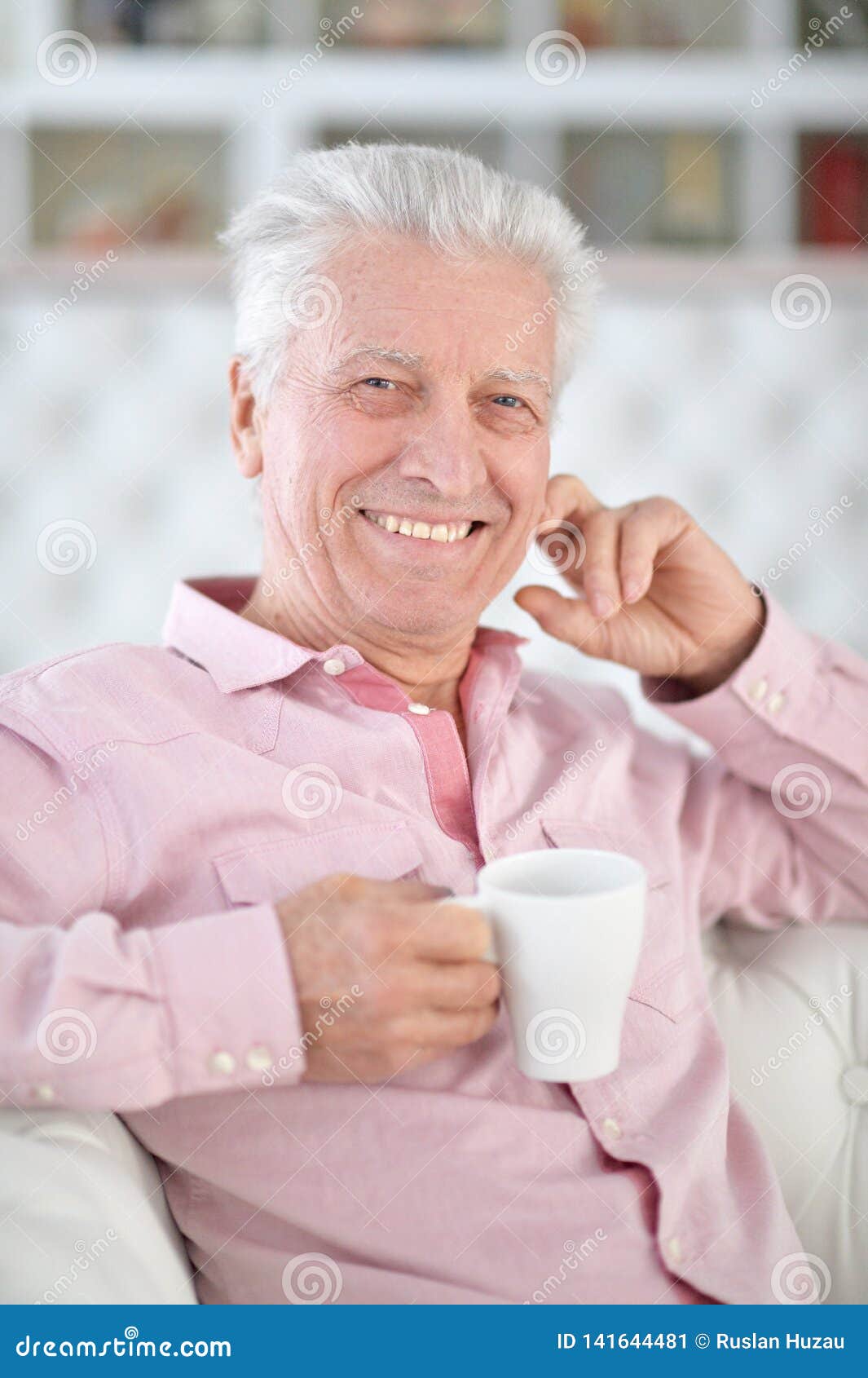 Portrait Of Smiling Senior Man Drinking Coffee Stock Image Image Of