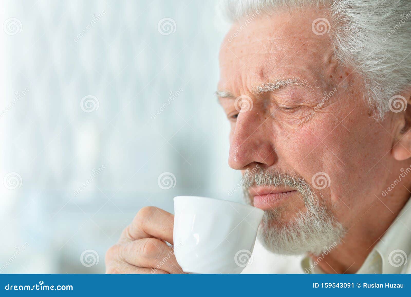Portrait Of Smiling Senior Man Drinking Coffee Stock Image Image Of