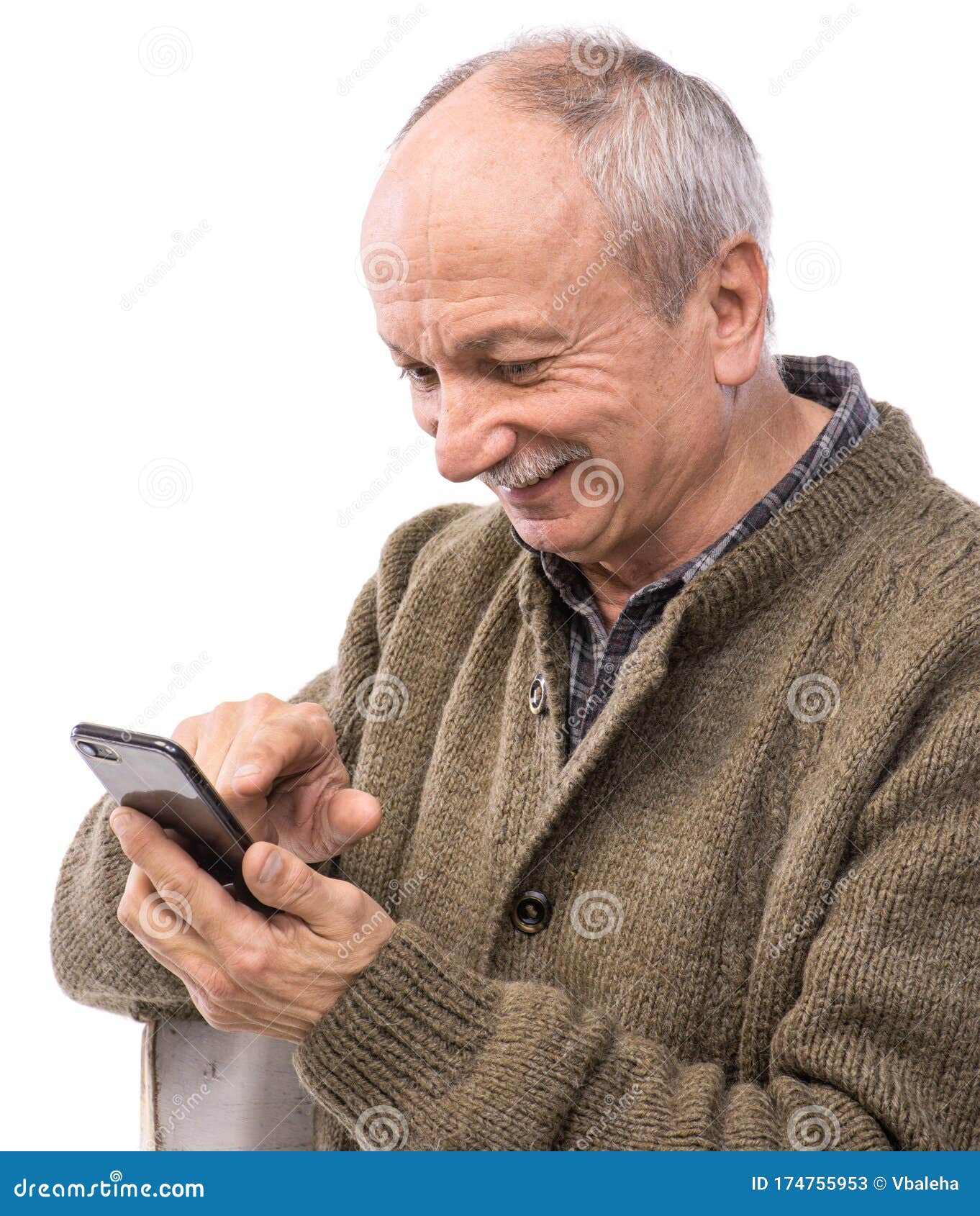 Portrait of Smiling Senior Man Using Mobile Phone in Studio Stock Image ... Portrait of Smiling Senior Man Using Mobile Phone in Studio Stock Image ...