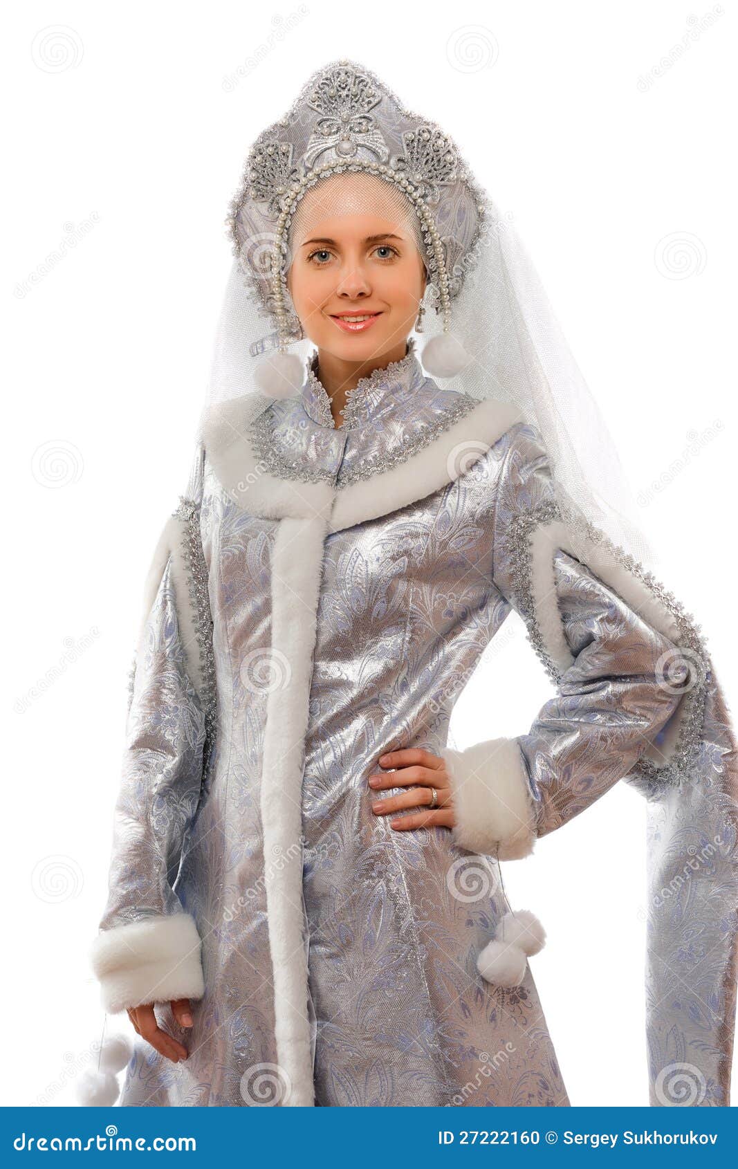 Portrait of a Smiling Snow Maiden Stock Photo - Image of costume ...