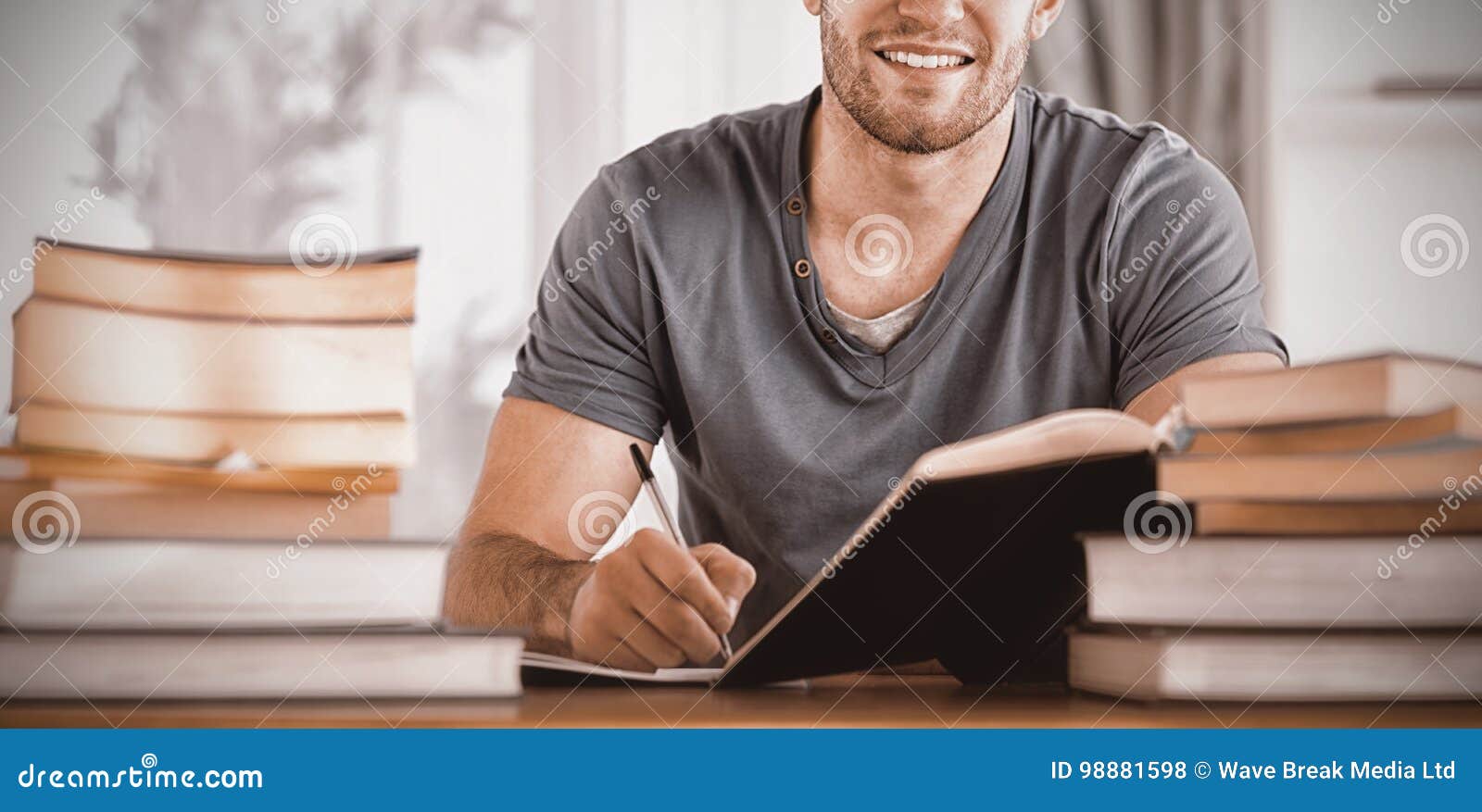 Portrait of Smiling Student Preparing for Exam Stock Photo - Image of ...