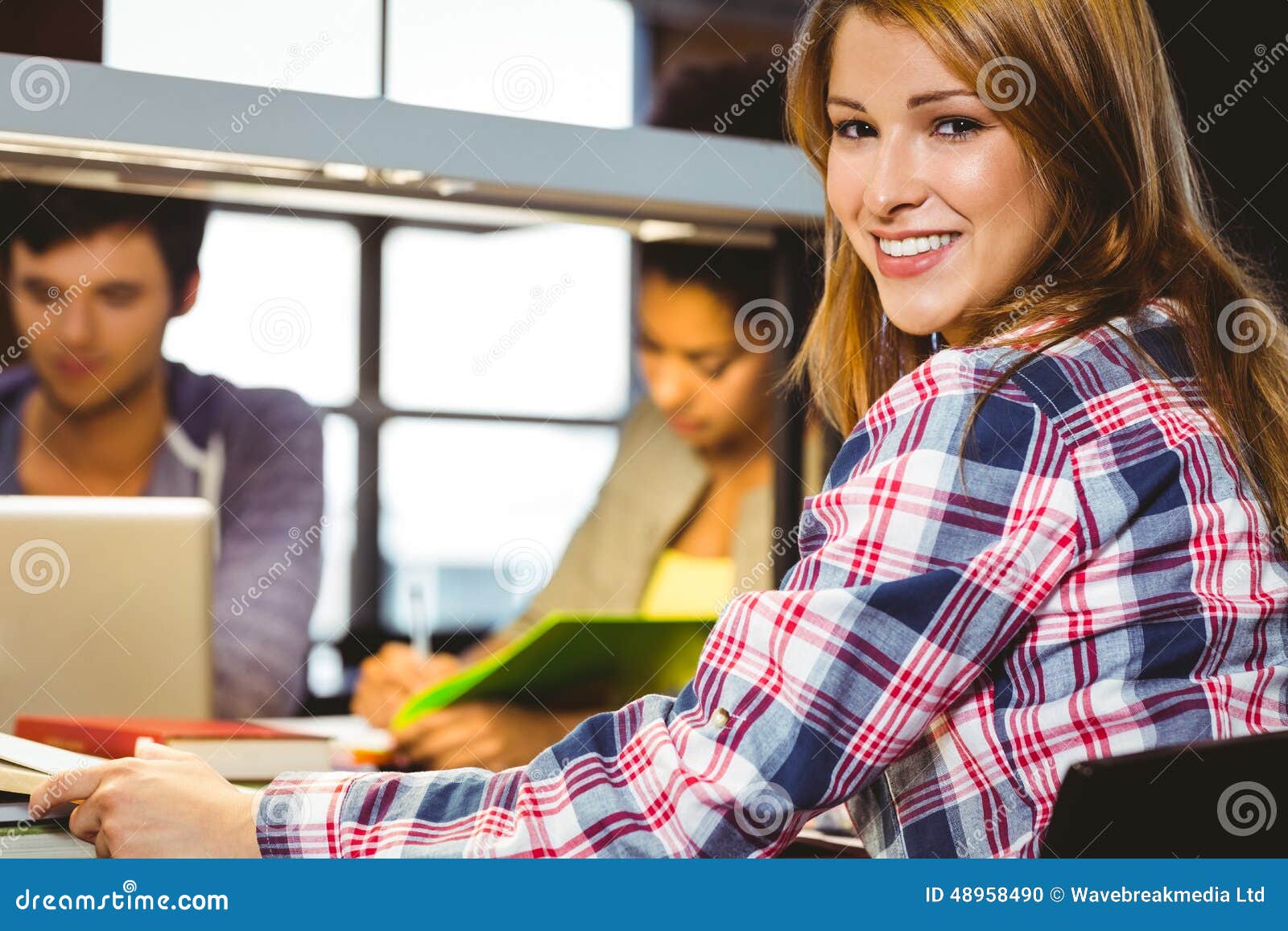 Portrait of a Smiling Student Sitting at Desk Looking at Camera Stock ...