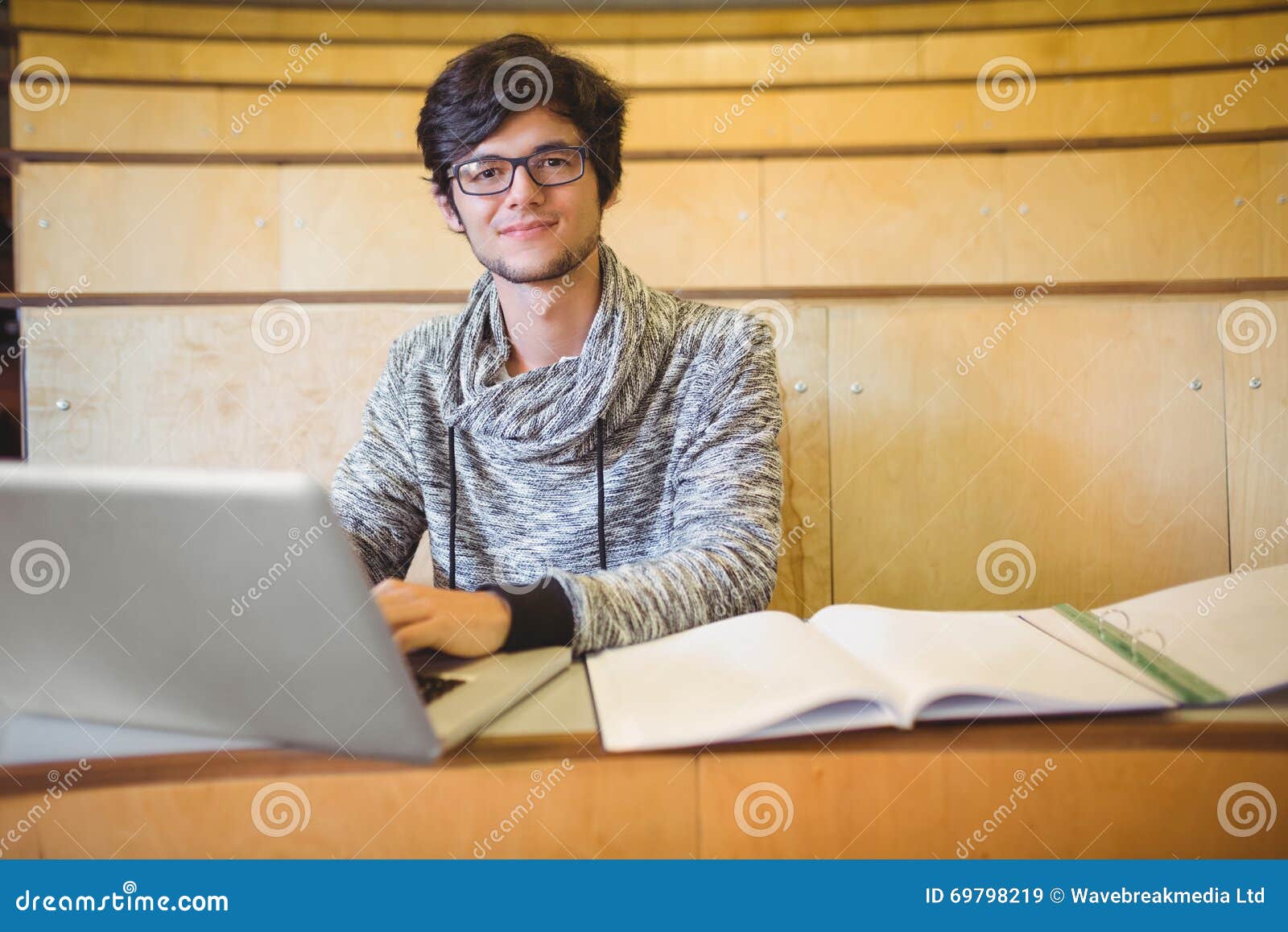 Portrait of Smiling Student Using Laptop in Classroom Stock Image ...