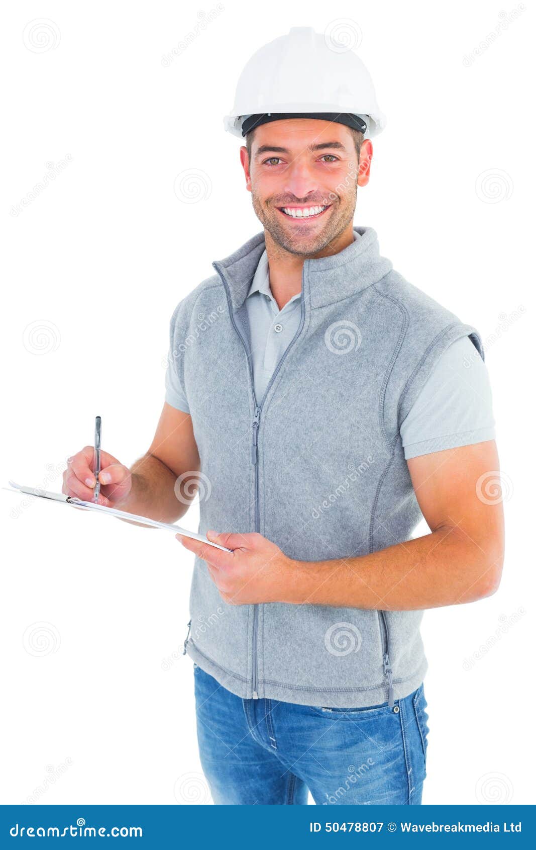 Portrait of Smiling Supervisor Writing on Clipboard Stock Image - Image ...