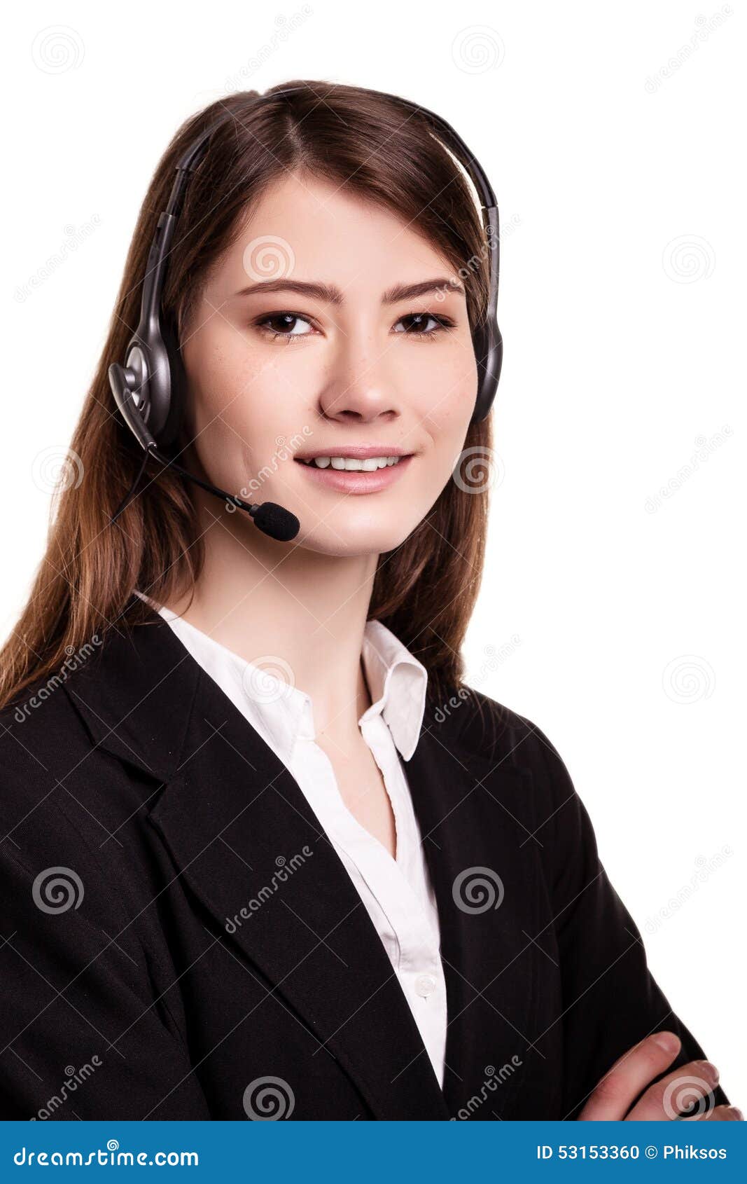 Portrait of Smiling Support Phone Operator in Headset Stock Photo ...