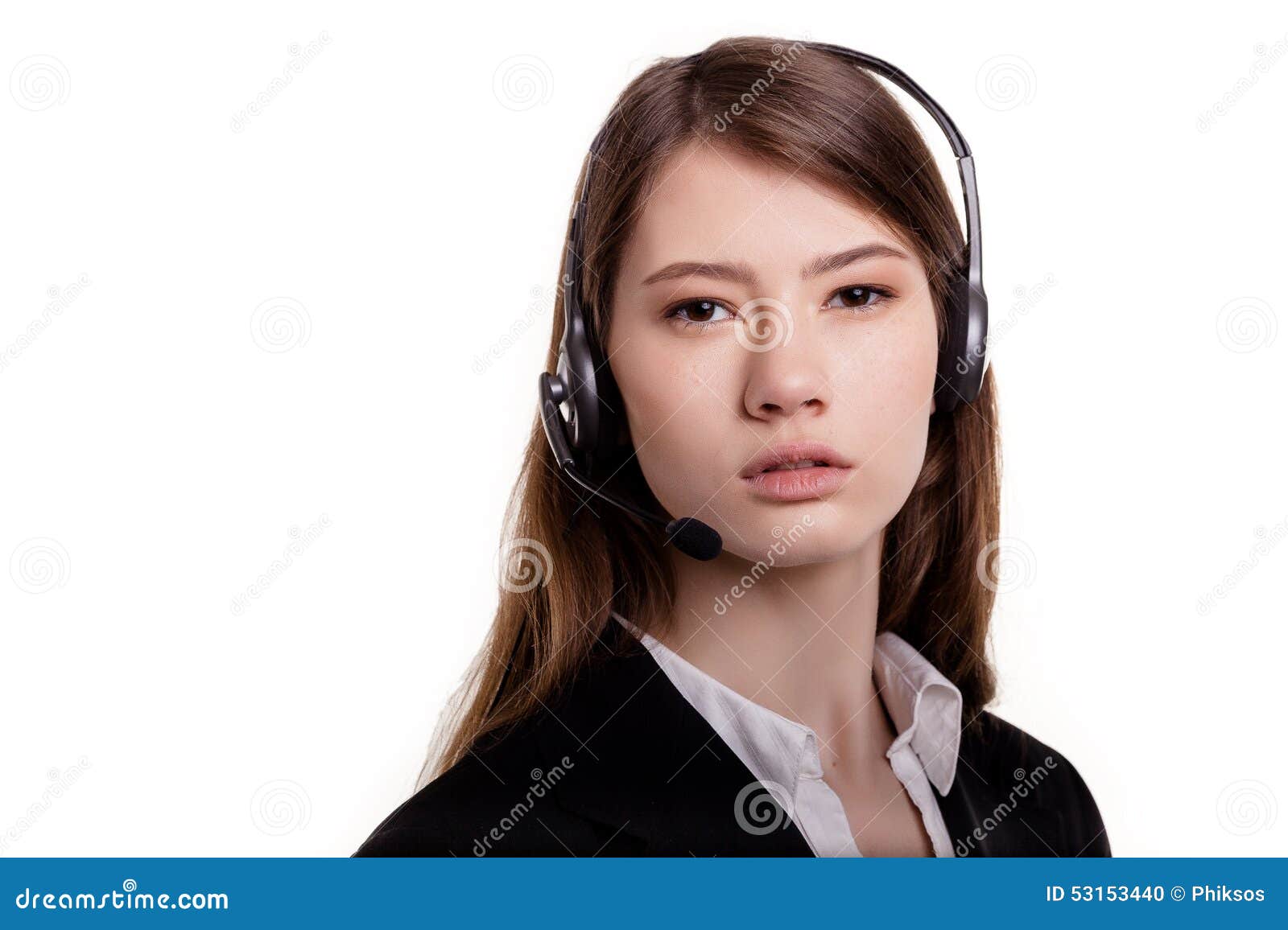 Portrait of Smiling Support Phone Operator in Headset Stock Photo ...
