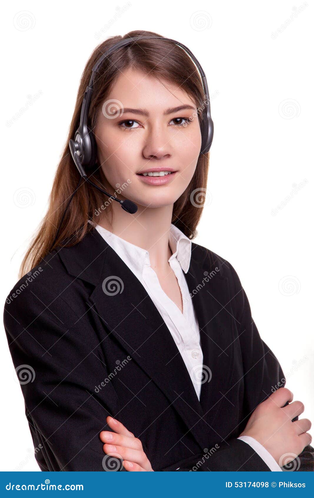 Portrait of Smiling Support Phone Operator in Headset Stock Photo ...