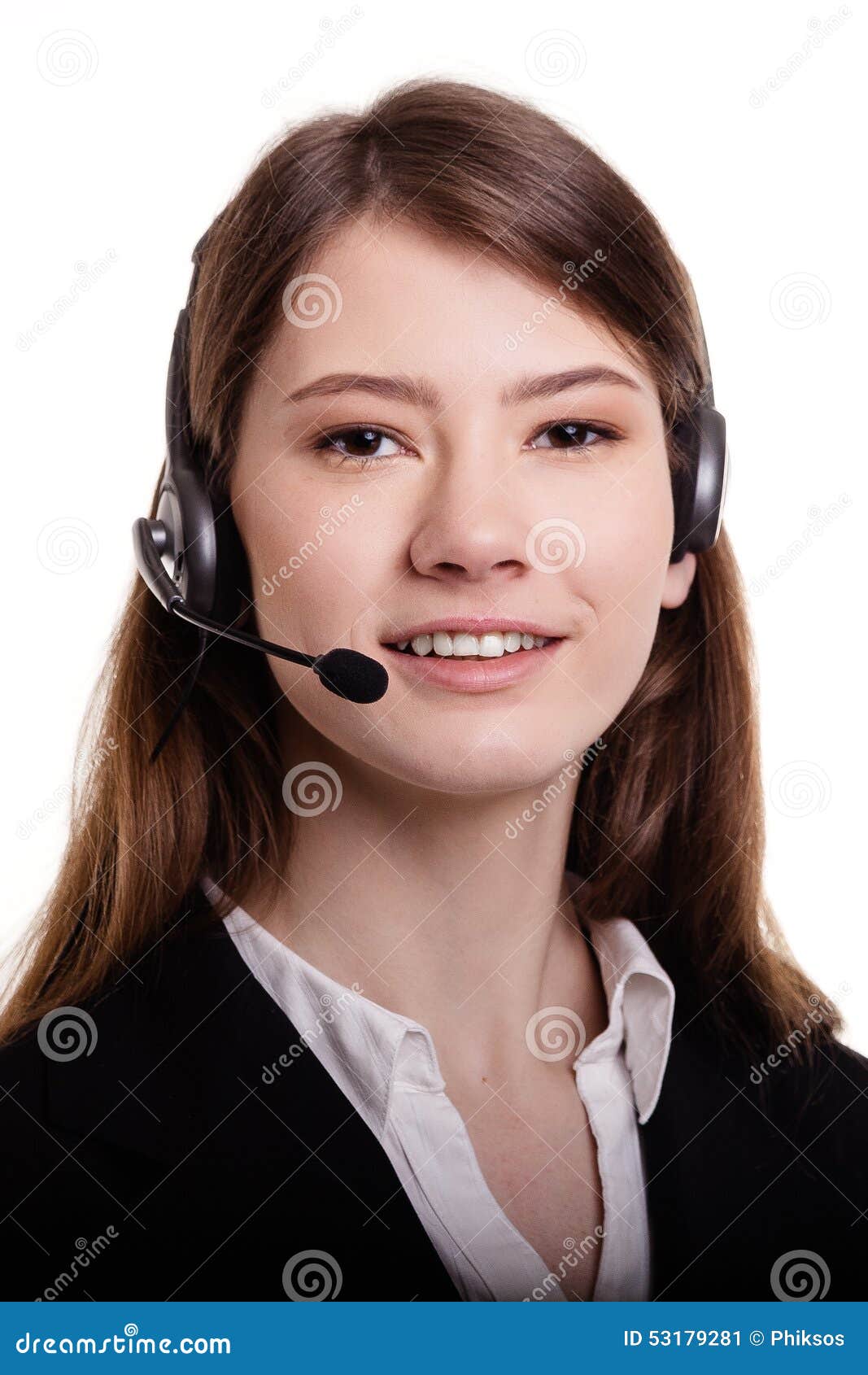 Portrait of Smiling Support Phone Operator in Headset Stock Image ...