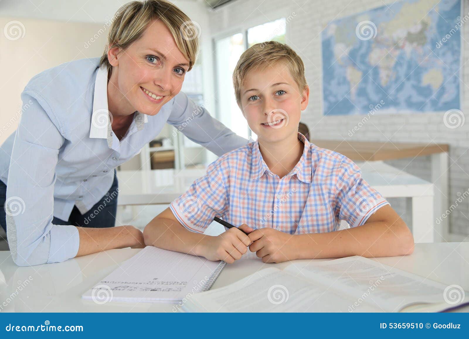 Portrait of Smiling Teacher with Pupil Stock Photo - Image of european ...