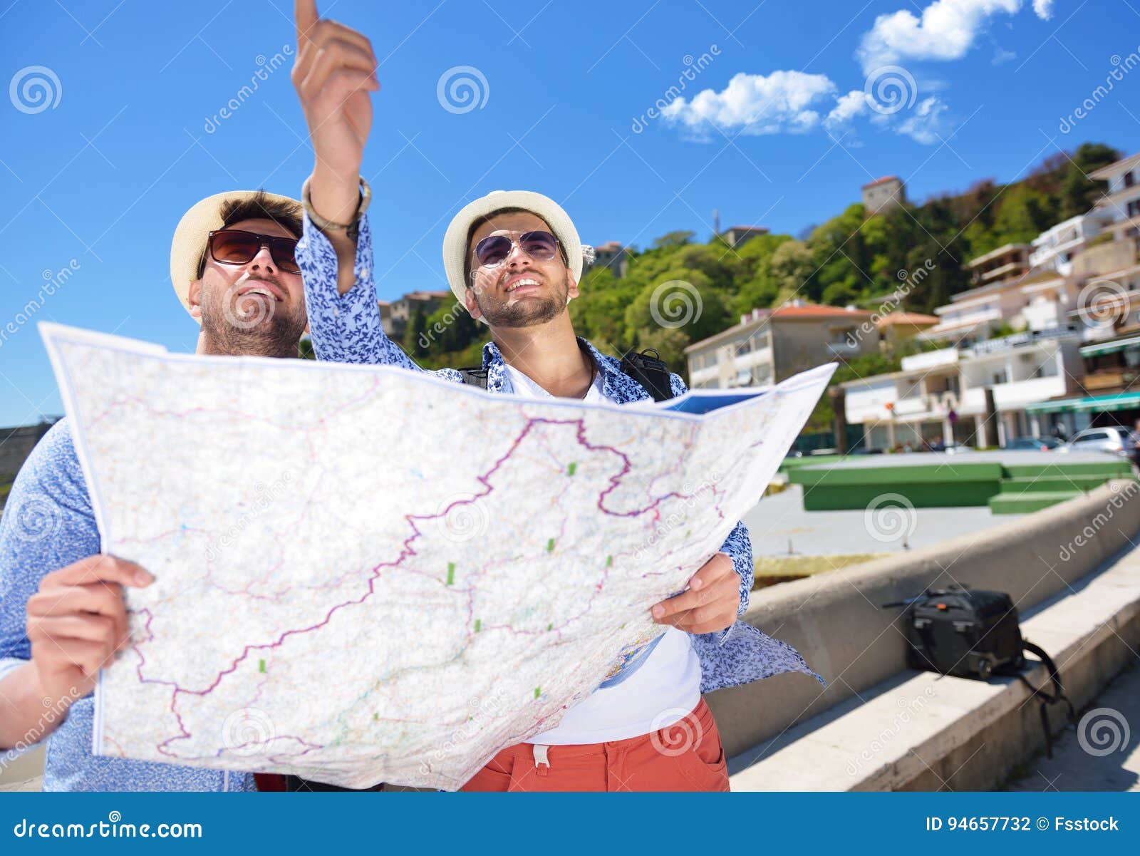 Portrait of a Smiling Tourist with Map and Bag Stock Photo - Image of ...