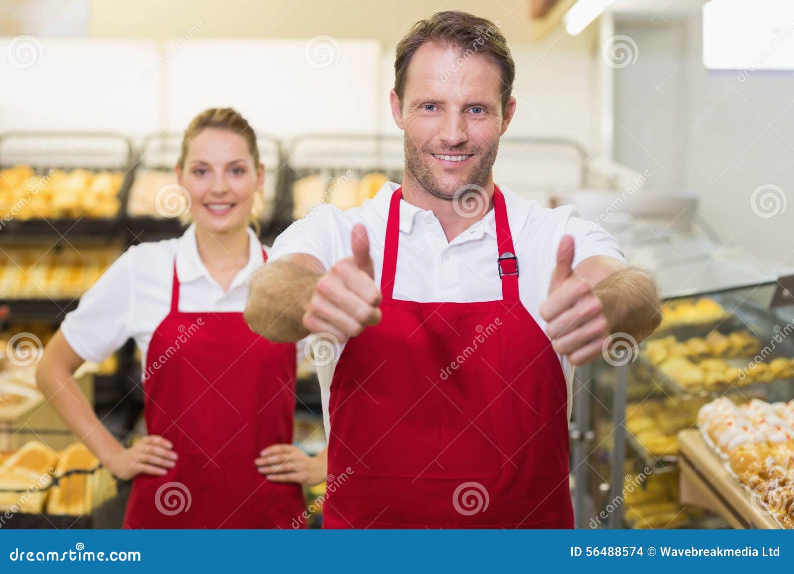Portrait of Smiling Two Bakers with Thumb Up Stock Photo - Image of ...