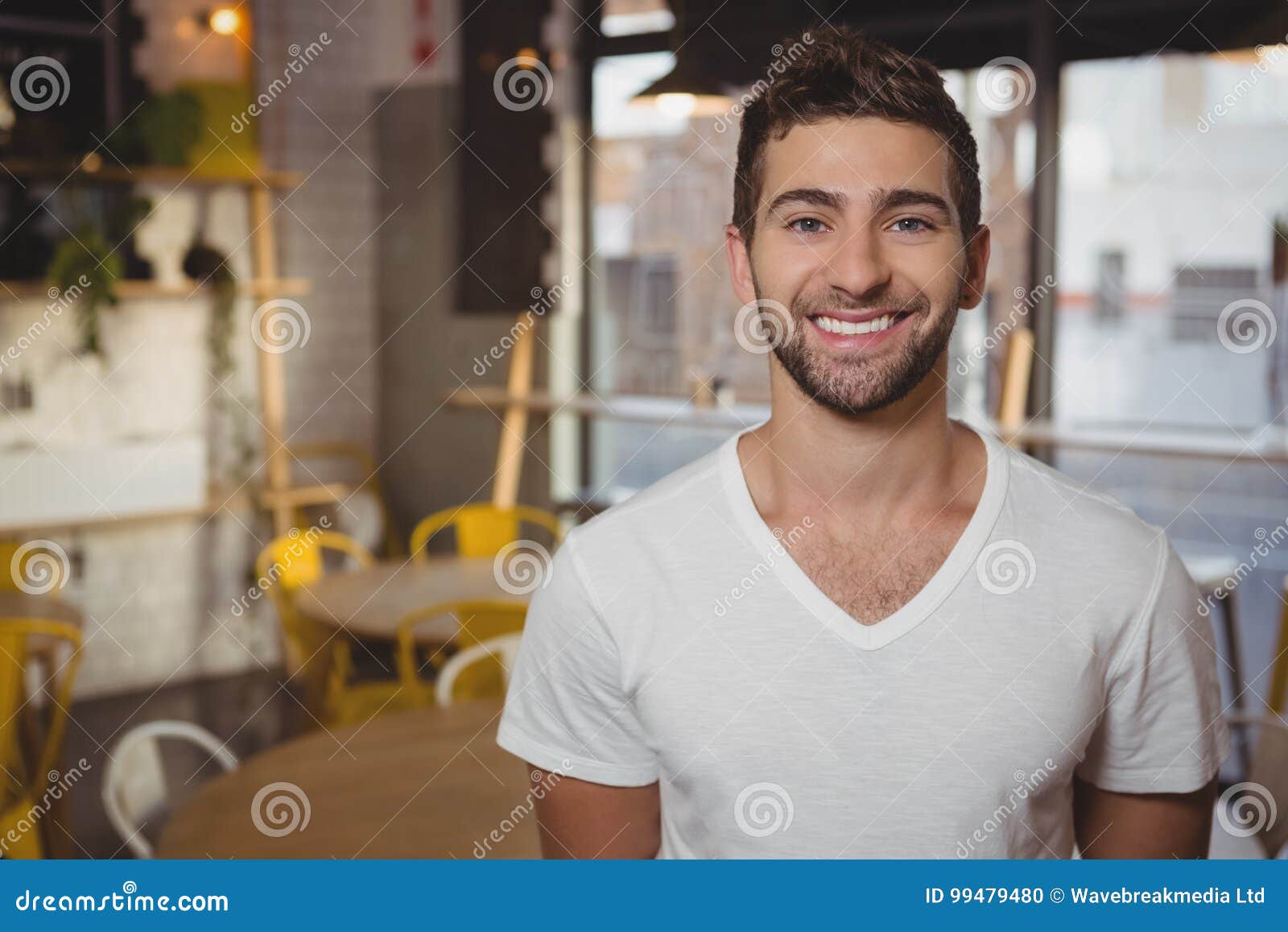 Portrait of Smiling Waiter at Cafe Stock Photo - Image of service ...