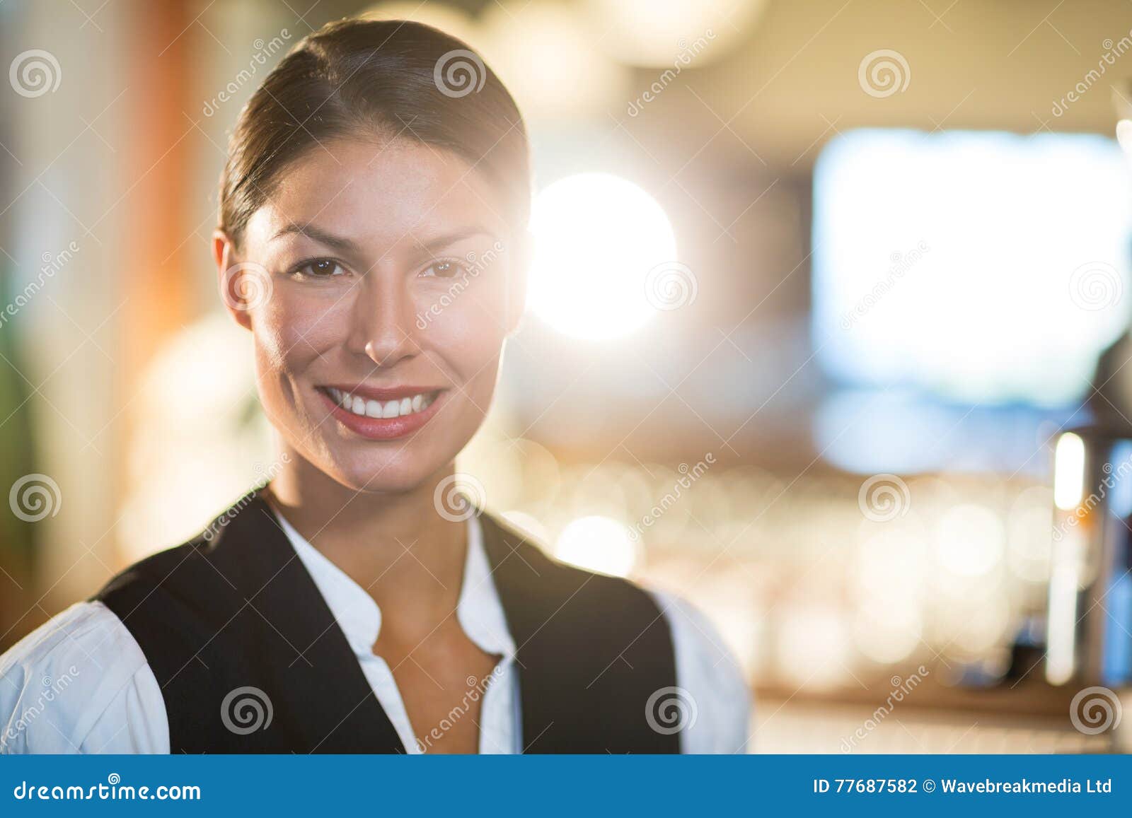 Portrait of Smiling Waitress Stock Photo - Image of portrait, waitress ...