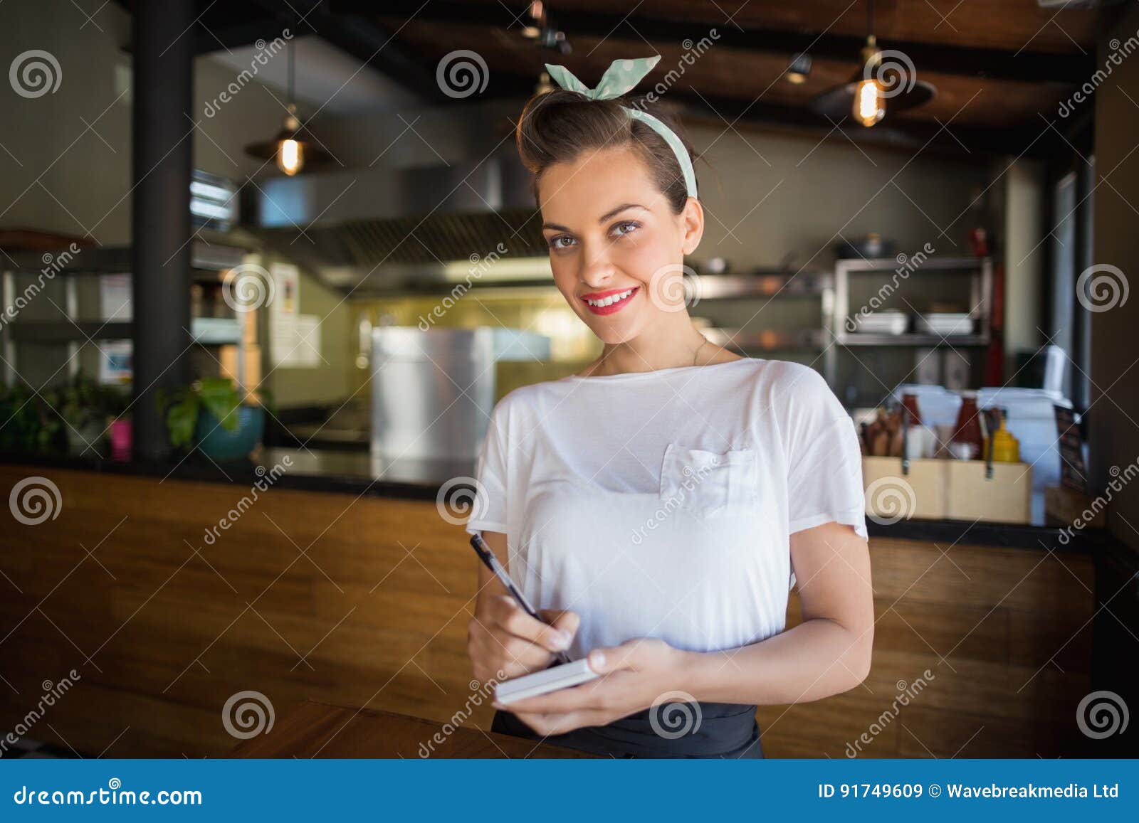 Portrait of Smiling Waitress in Restaurant Stock Image - Image of ...