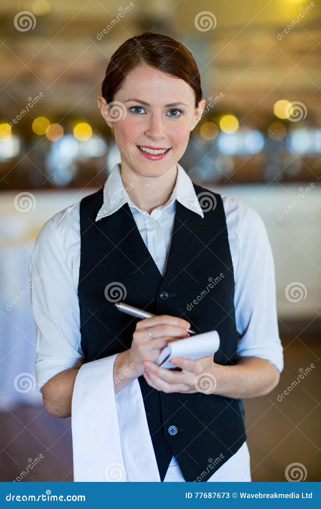 Portrait of Smiling Waitress Taking Order Stock Image - Image of ...