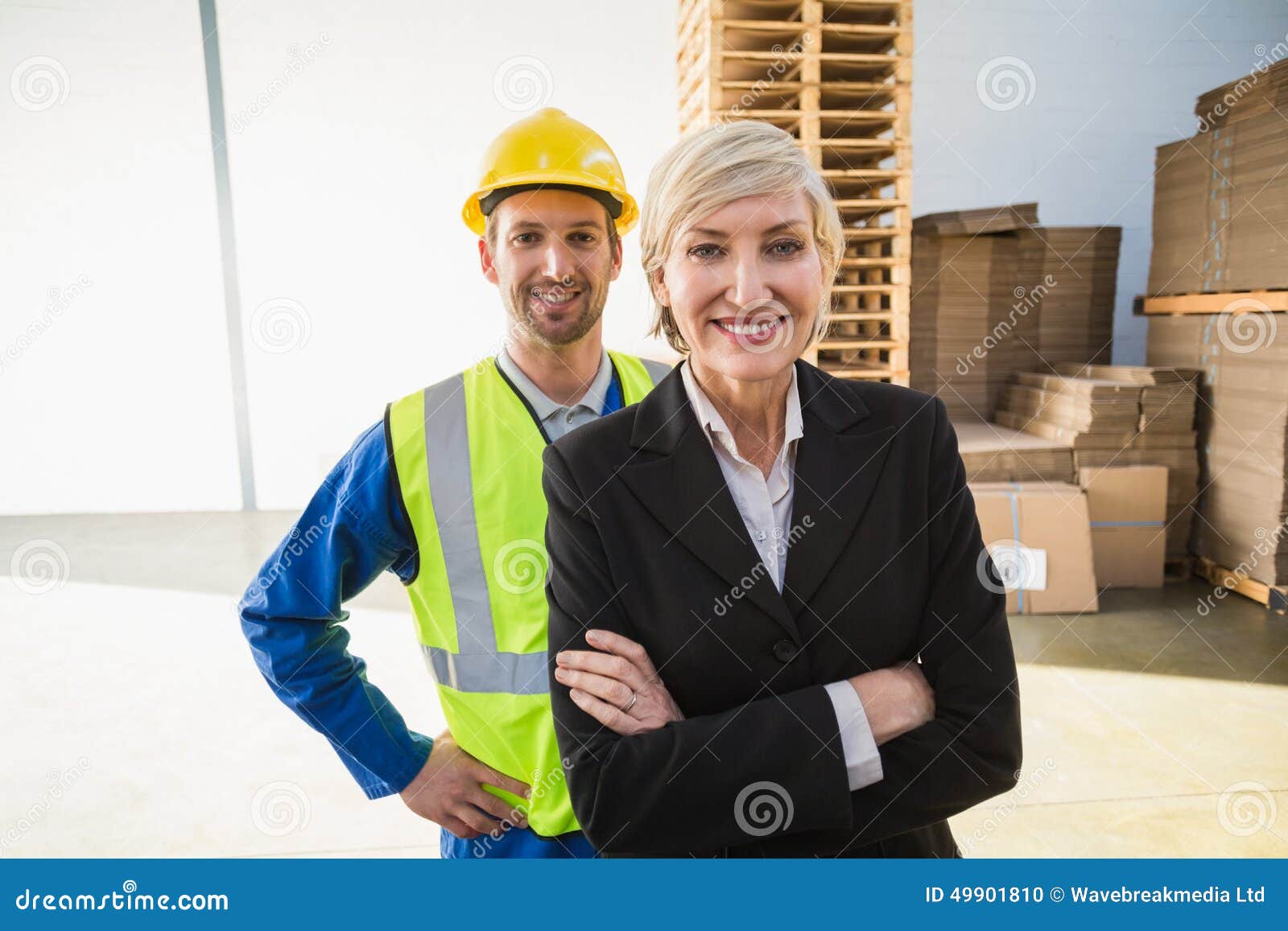 Portrait of Smiling Warehouse Worker and His Manager Stock Photo ...