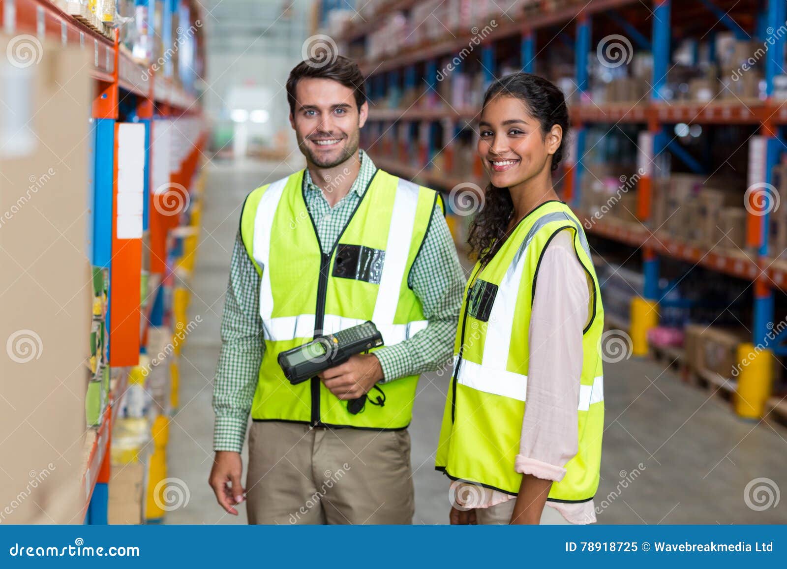 Portrait of Smiling Warehouse Workers Scanning Box Stock Image - Image ...