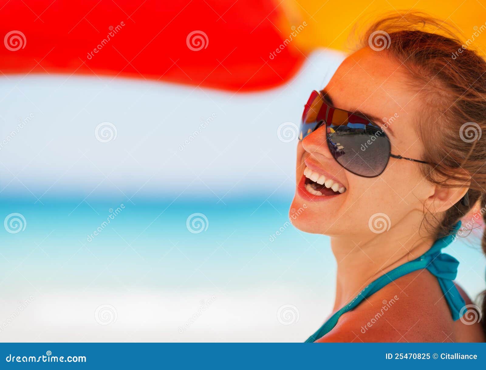 Portrait of Smiling Woman on Beach Stock Image - Image of coast ...