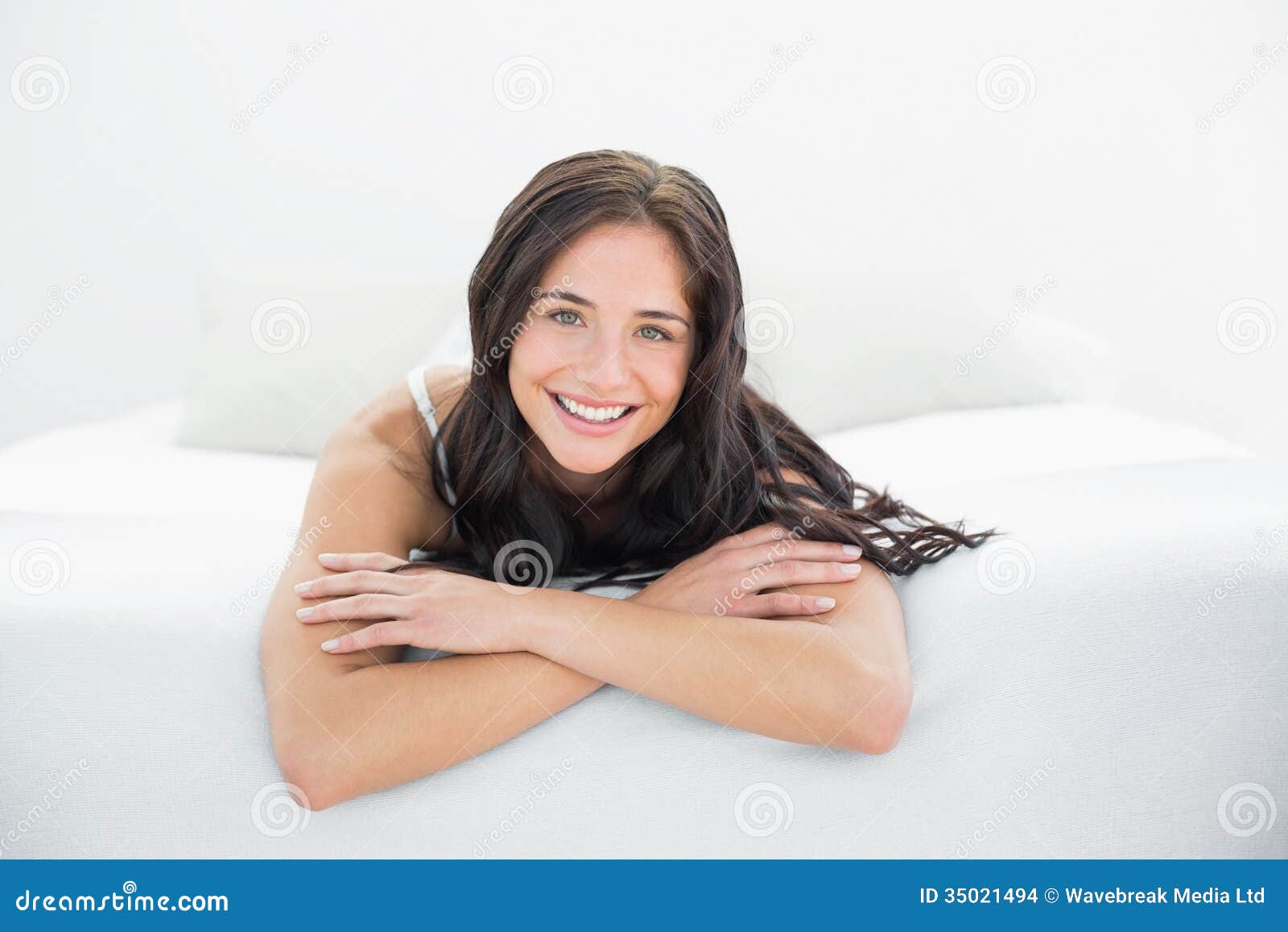 Portrait of a Smiling Woman in Bed Stock Photo - Image of relaxation ...