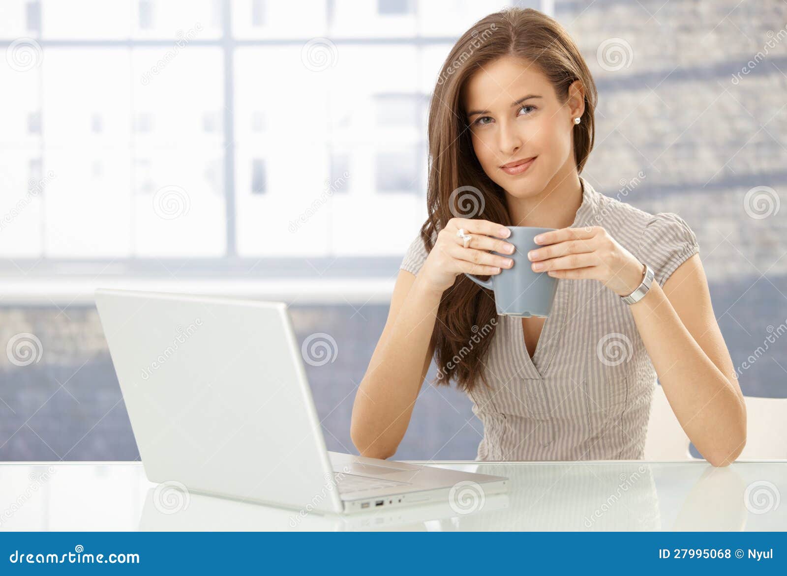 Portrait of Smiling Woman with Computer Stock Photo - Image of business ...