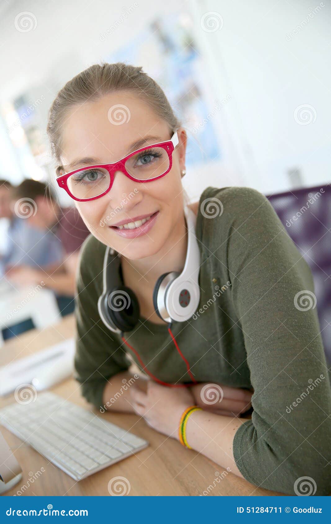 Portrait of Smiling Woman in Computer Class Stock Image - Image of ...