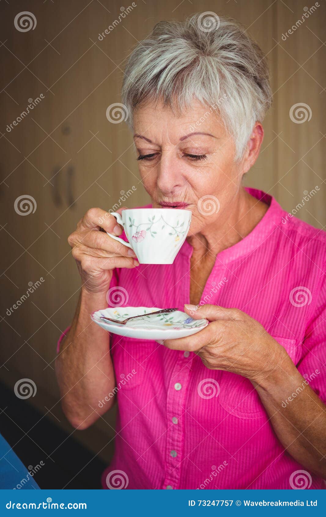 Portrait of a Smiling Woman Drinking a Tea Stock Image - Image of ...