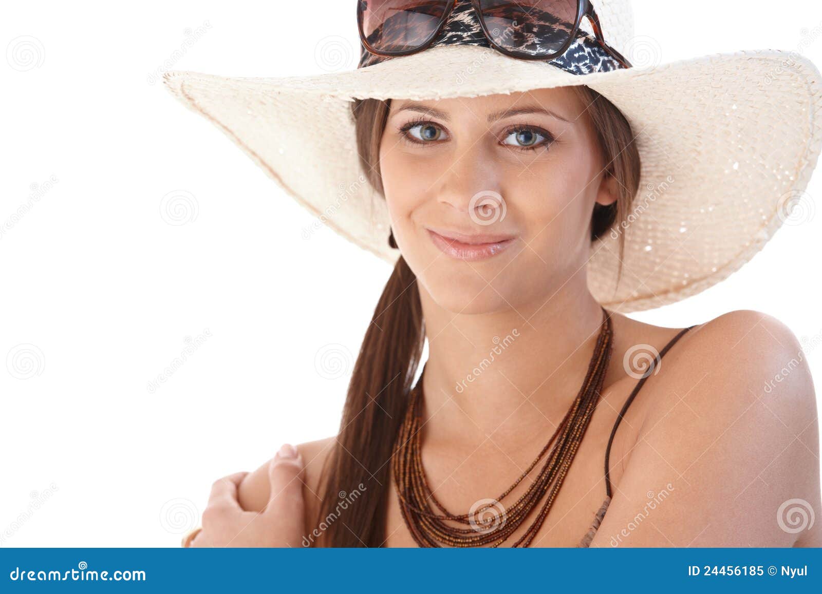 Portrait of Smiling Woman in Hat Stock Image - Image of mood, adult ...