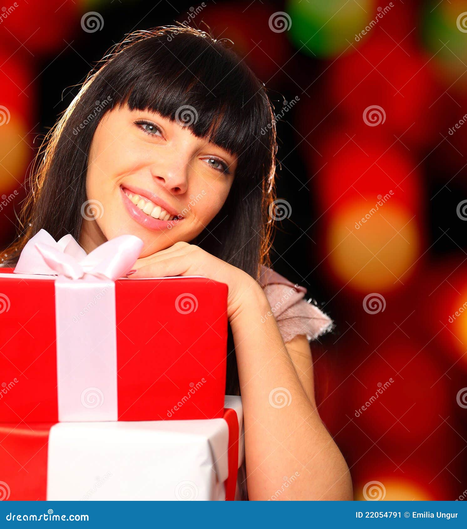 Portrait of a Smiling Woman Holding Gift Boxes Stock Image - Image of ...