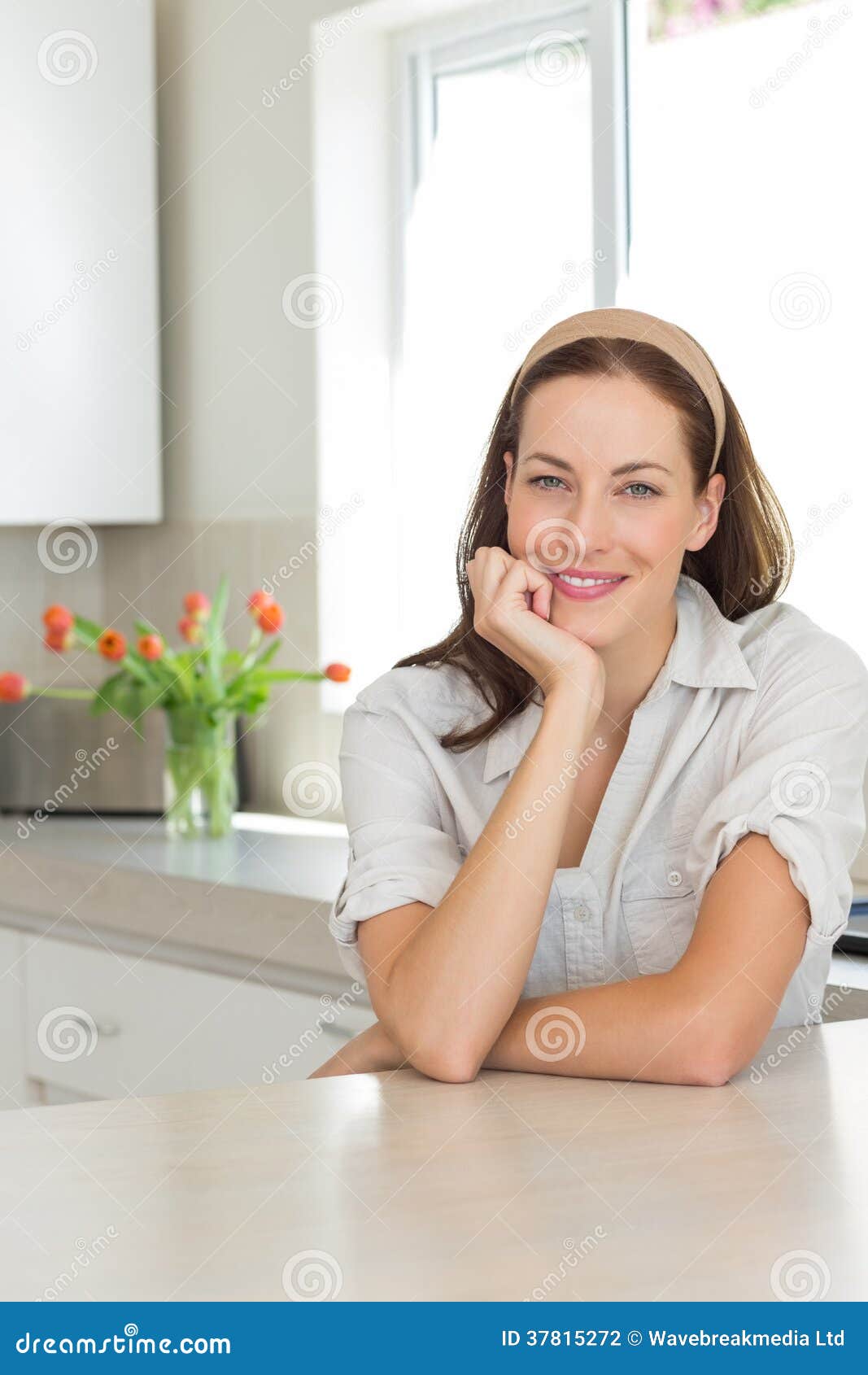 Portrait of a Smiling Woman in Kitchen Stock Photo - Image of pretty ...